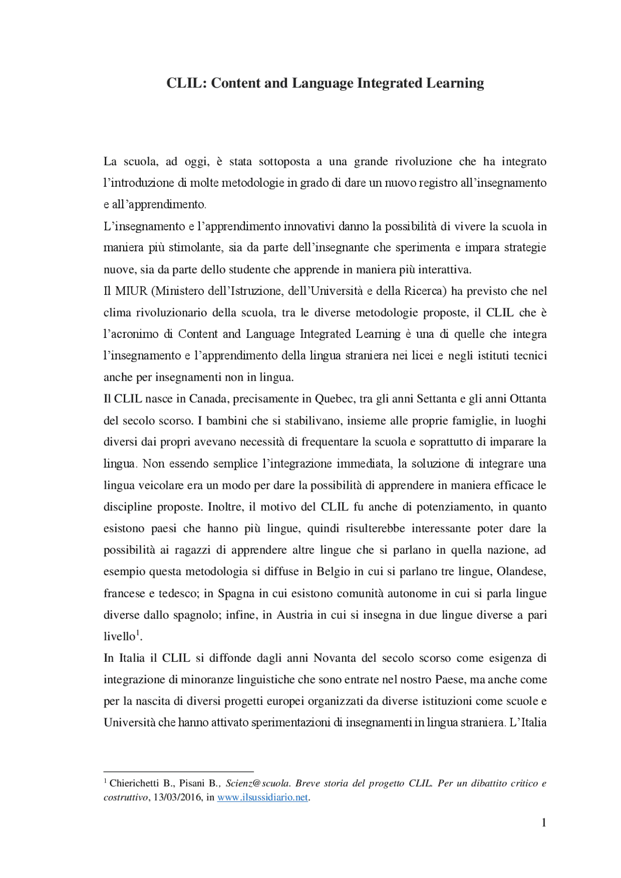 Clil Content And Language Integrated Learning Docsity