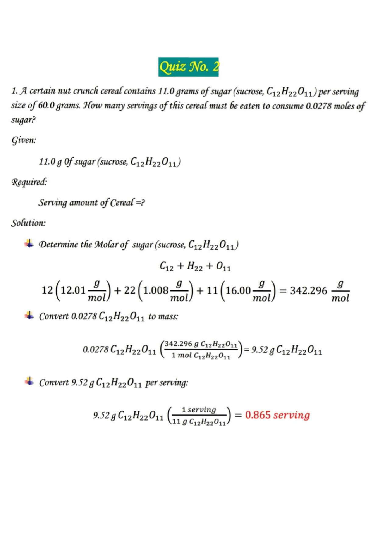 Chemistry problems involving calculations of molarity and moles ...