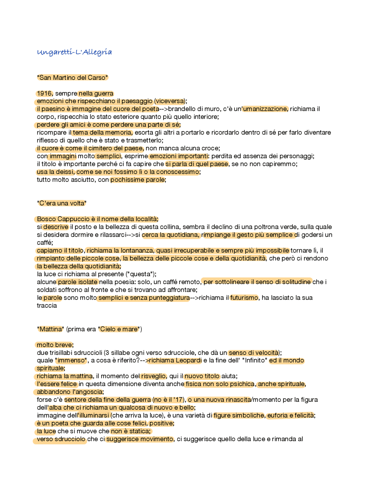 Ungaretti Lallegria Docsity