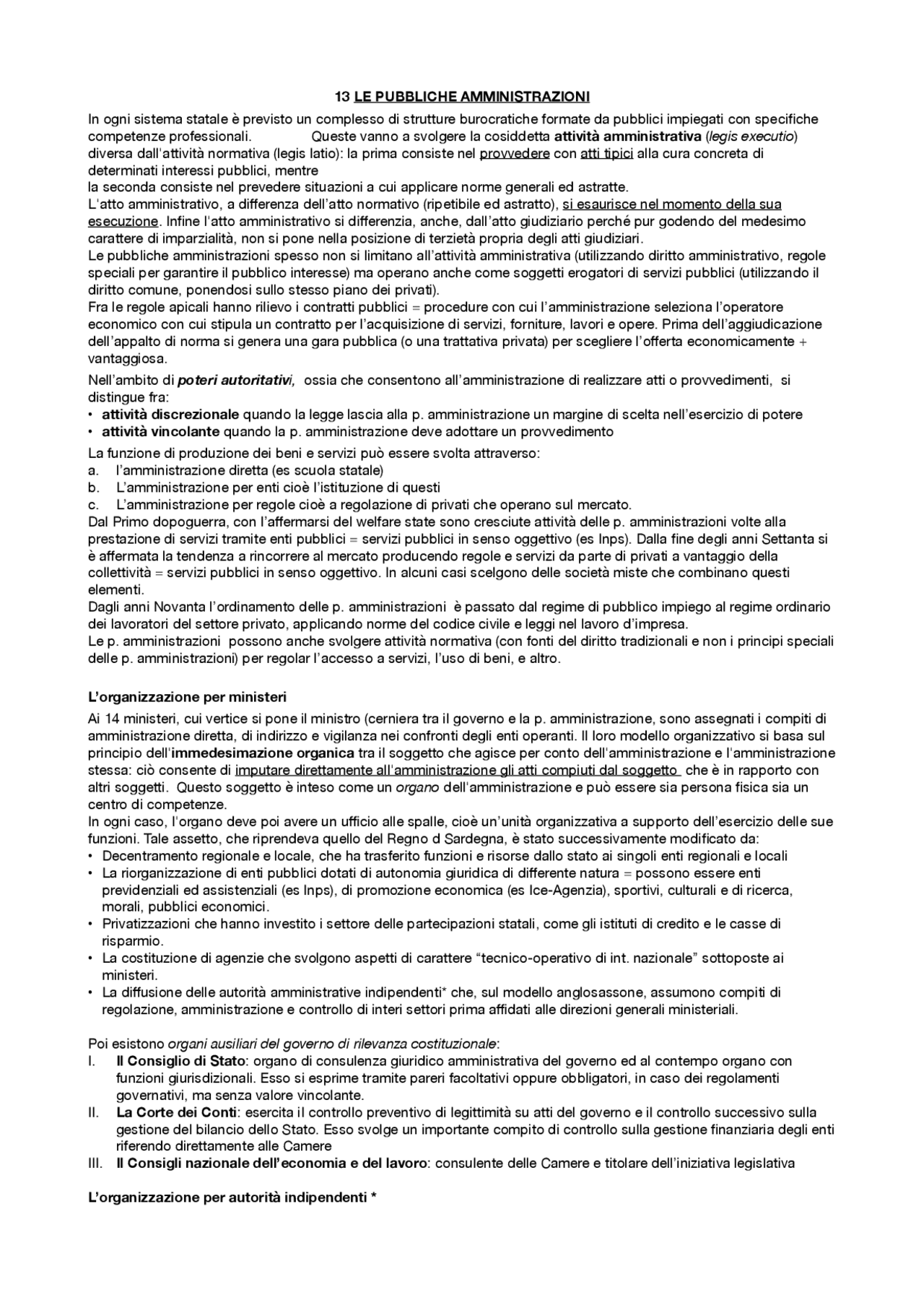 Pubbliche Amministrazioni Riassunto Docsity
