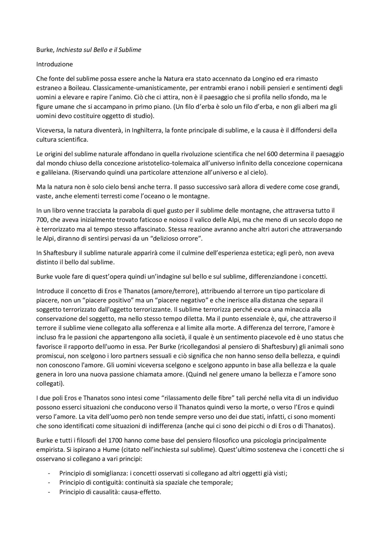 Edmund Burke, Inchiesta sul Bello e il Sublime - Docsity