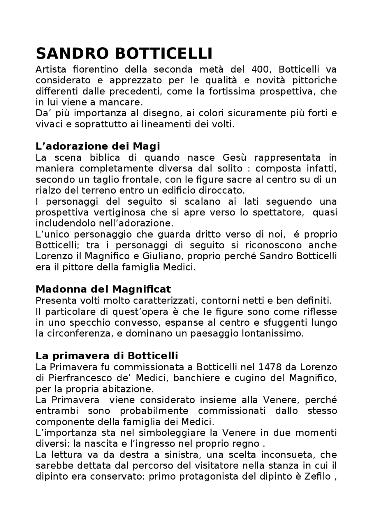 Sandro Botticelli , Storia dell’Arte - Docsity