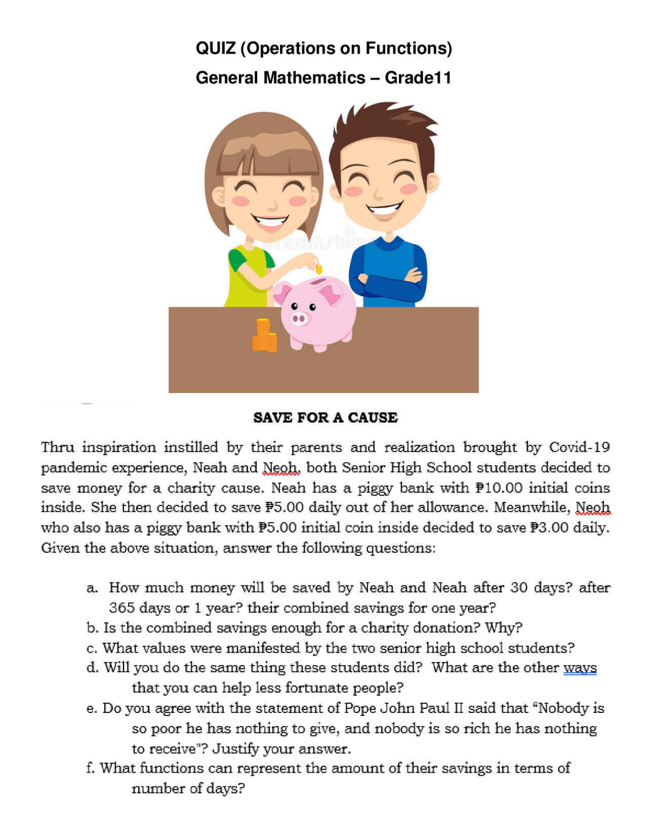 QUIZ: "Operations on Functions" (General Mathematics) - Docsity
