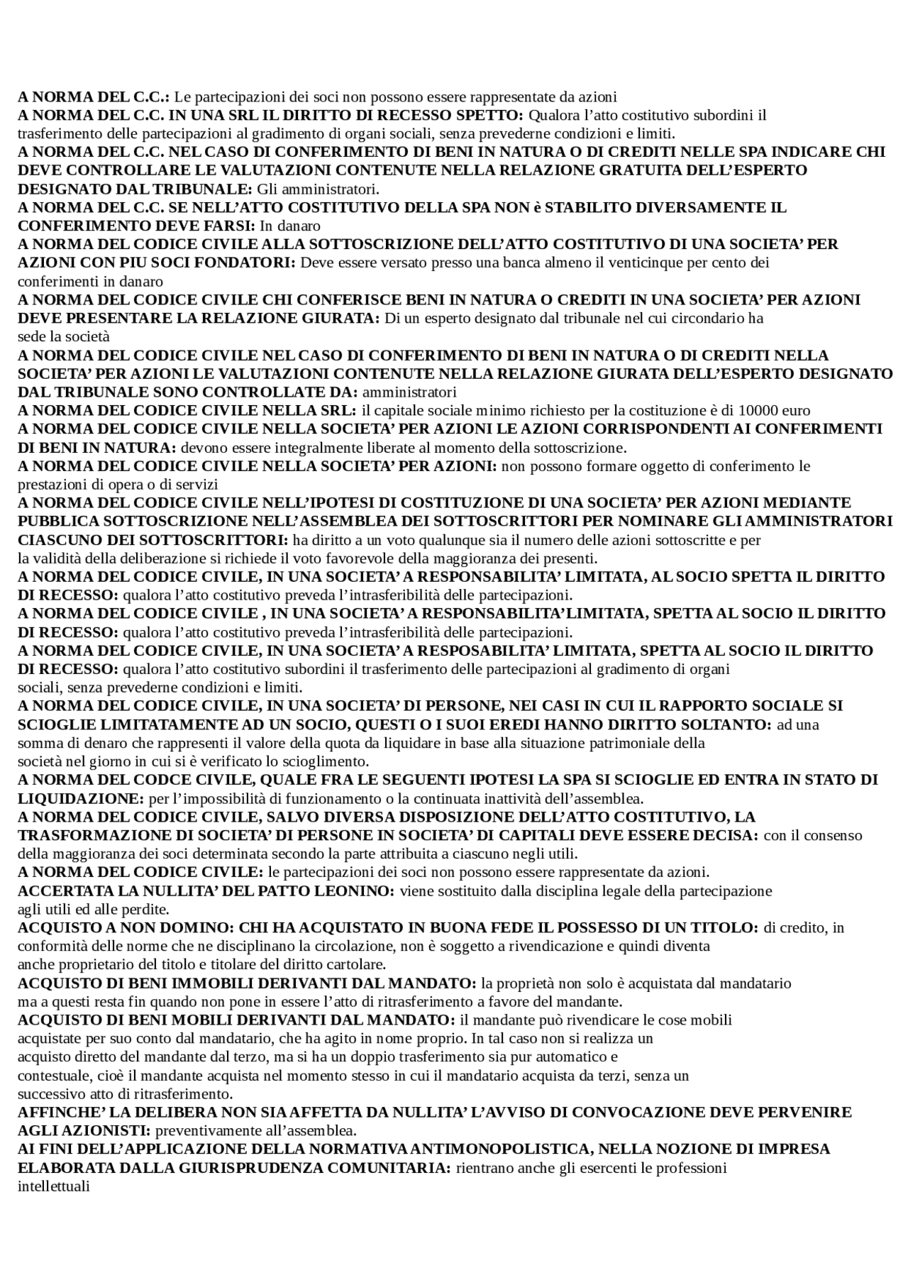 Quiz Diritto Commerciale Docsity