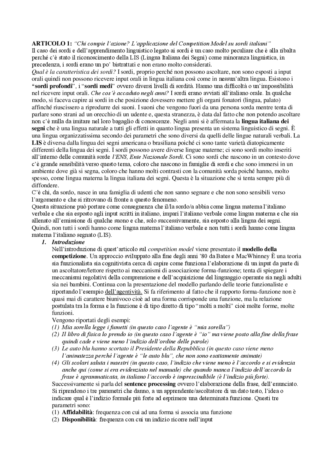 Riassunto Articoli Apprendimento Linguistico Docsity