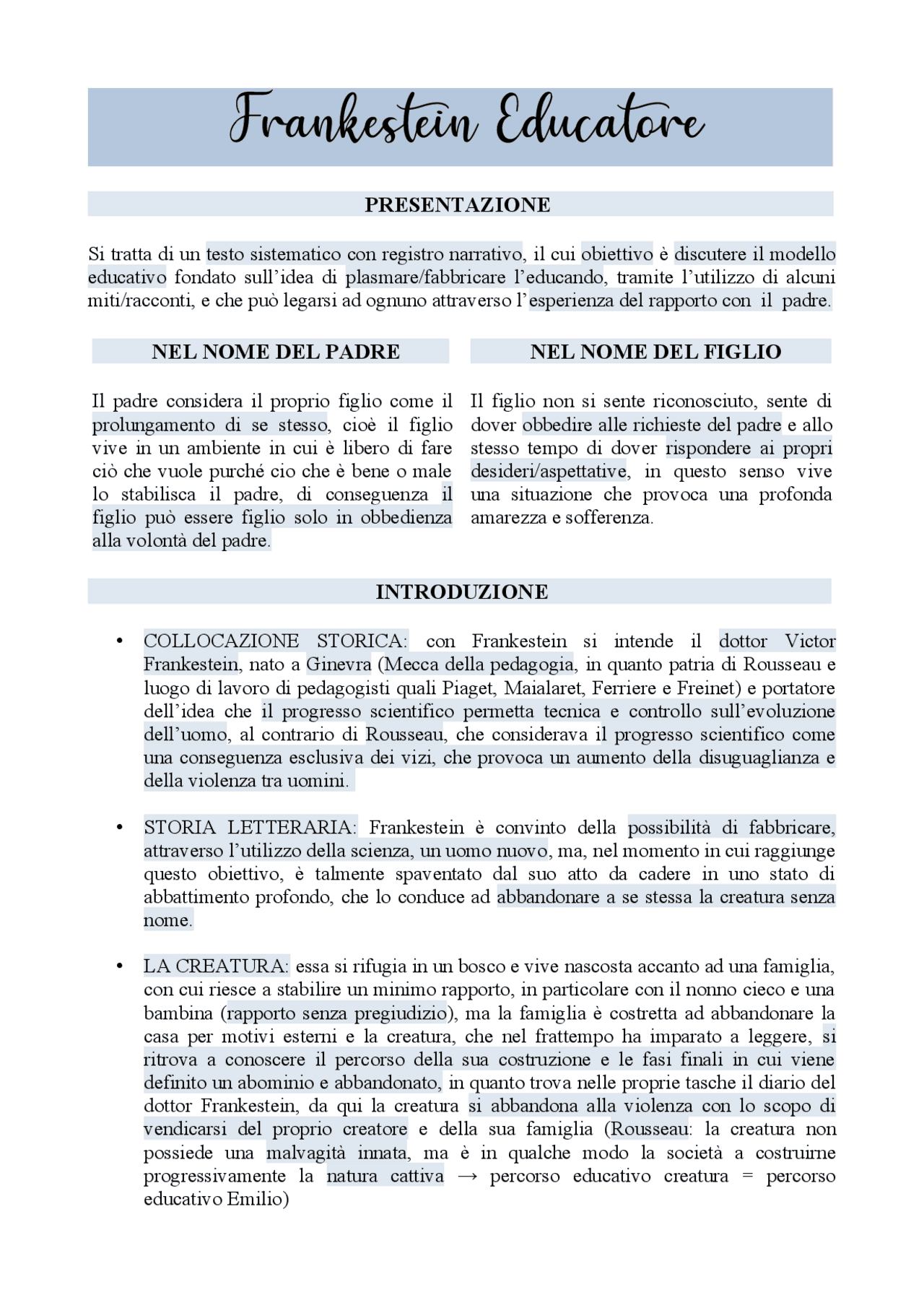 Appunti Frankestein Educatore Meirieu Docsity