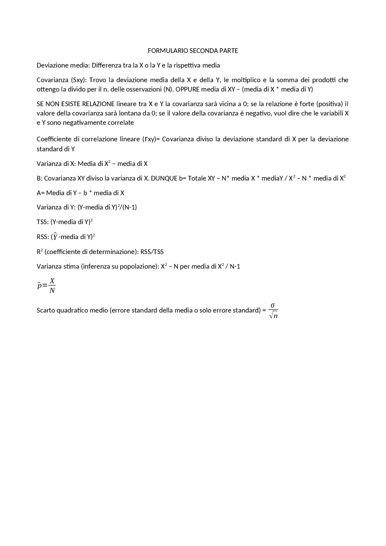 Formulario Di Statistica Formulari Di Statistica Docsity