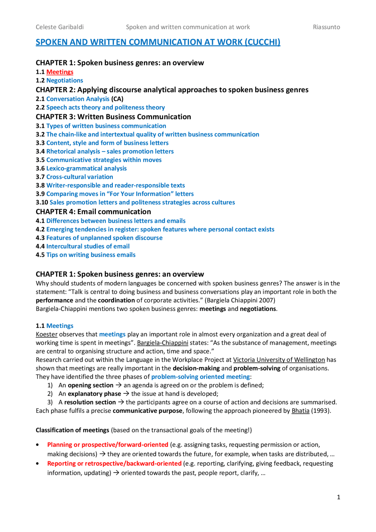 Riassunto Spoken And Written Communication At Work Docsity