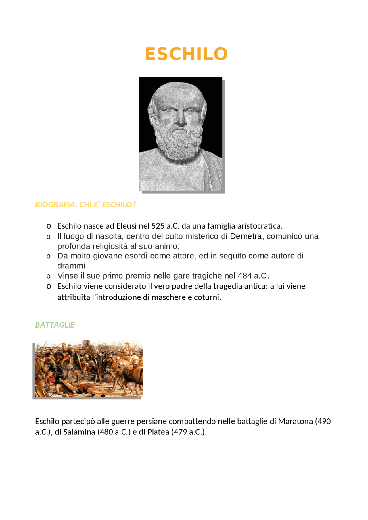 Eschilo Schema Riassuntivo Docsity