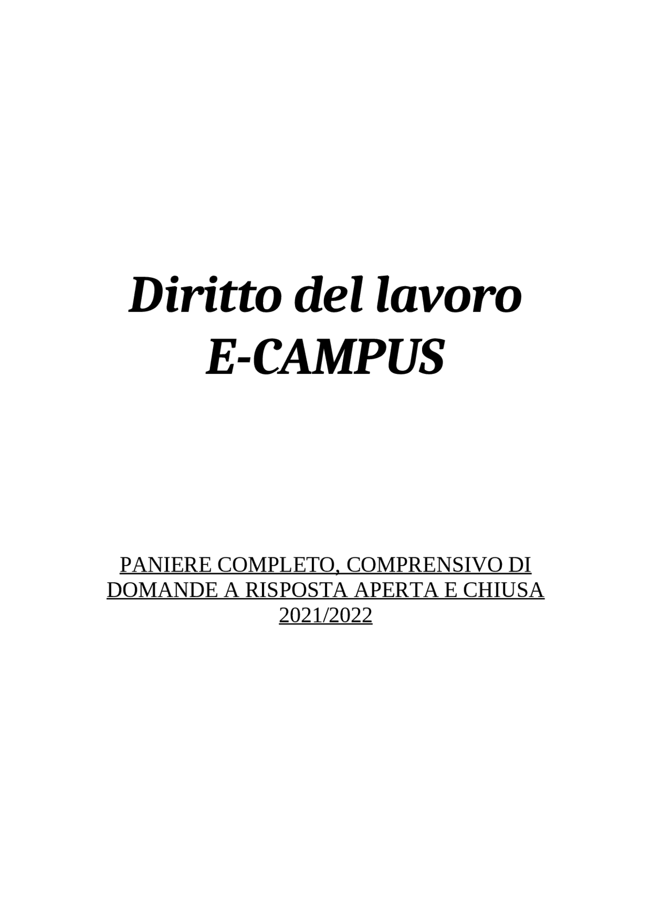 Paniere Risposte Aperte E Multiple Diritto Del Lavoro E Campus Docsity