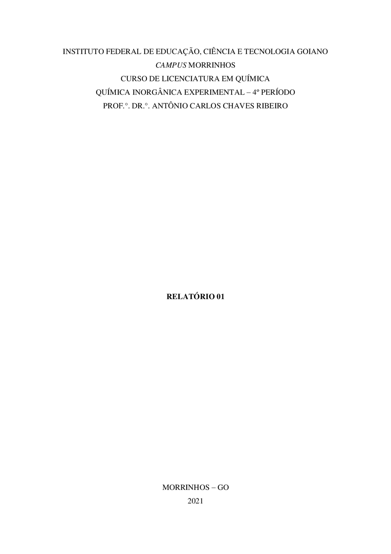 Relatórios de Práticas Experimentais | Exercícios Química Inorgânica | Docsity