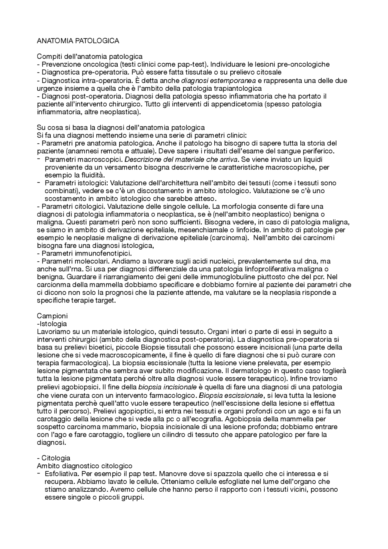 Anatomia Patologica Professioni Sanitarie Docsity