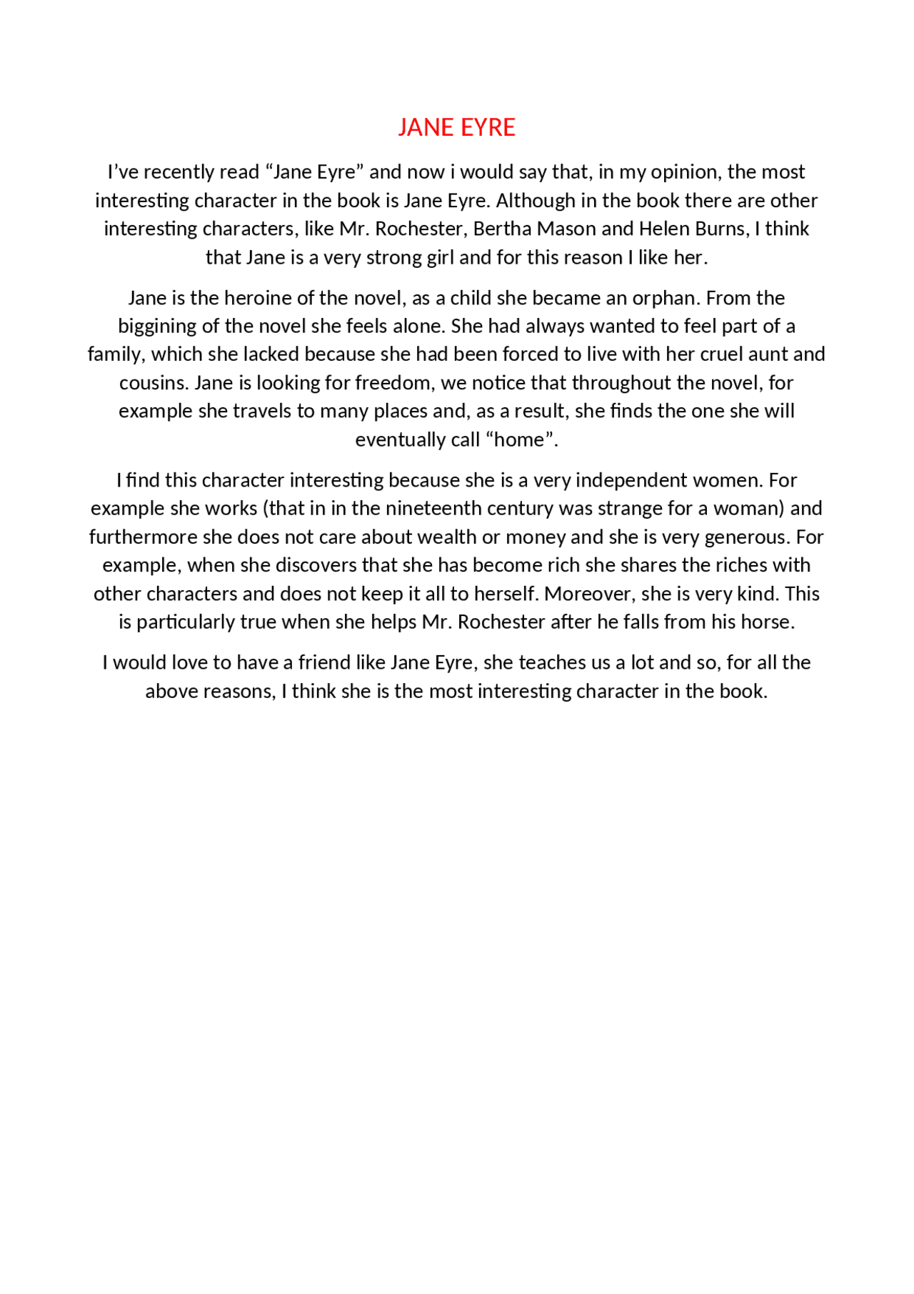 Jane Eyre Book Review Docsity