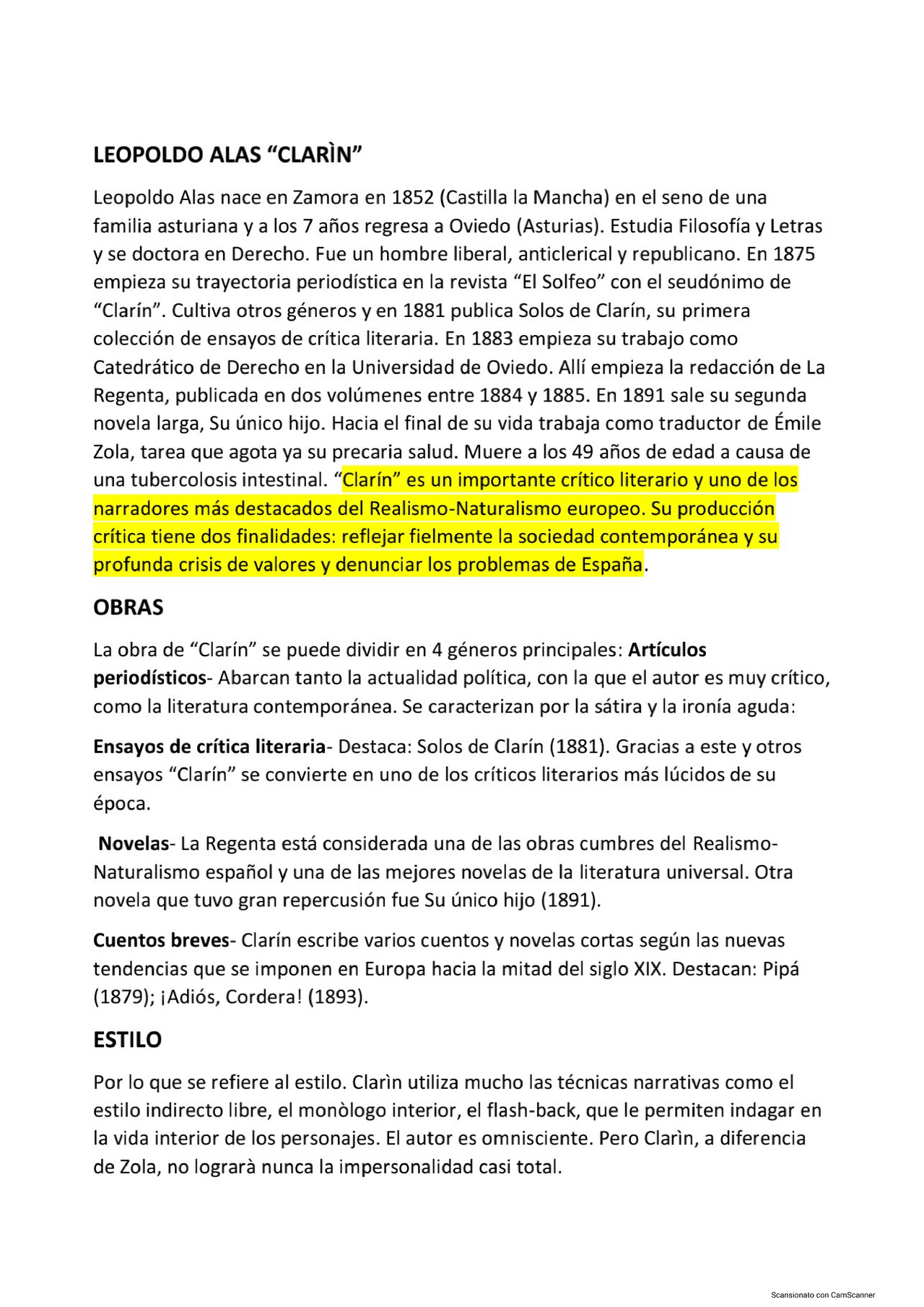 Leopoldo Alas Clarín Docsity