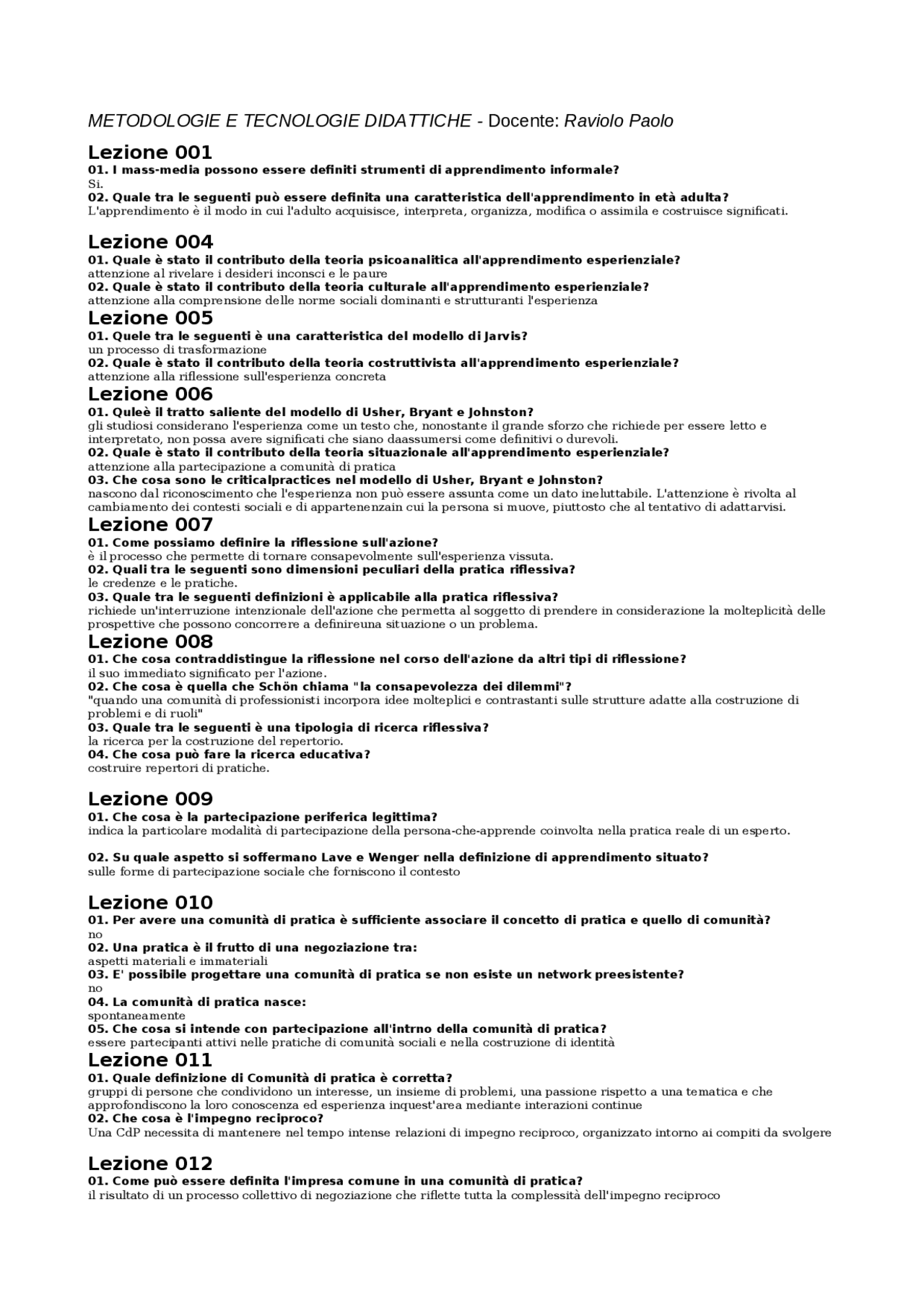 Paniere Metodologie e tecniche didattiche - Prof. Paolo Raviolo ...