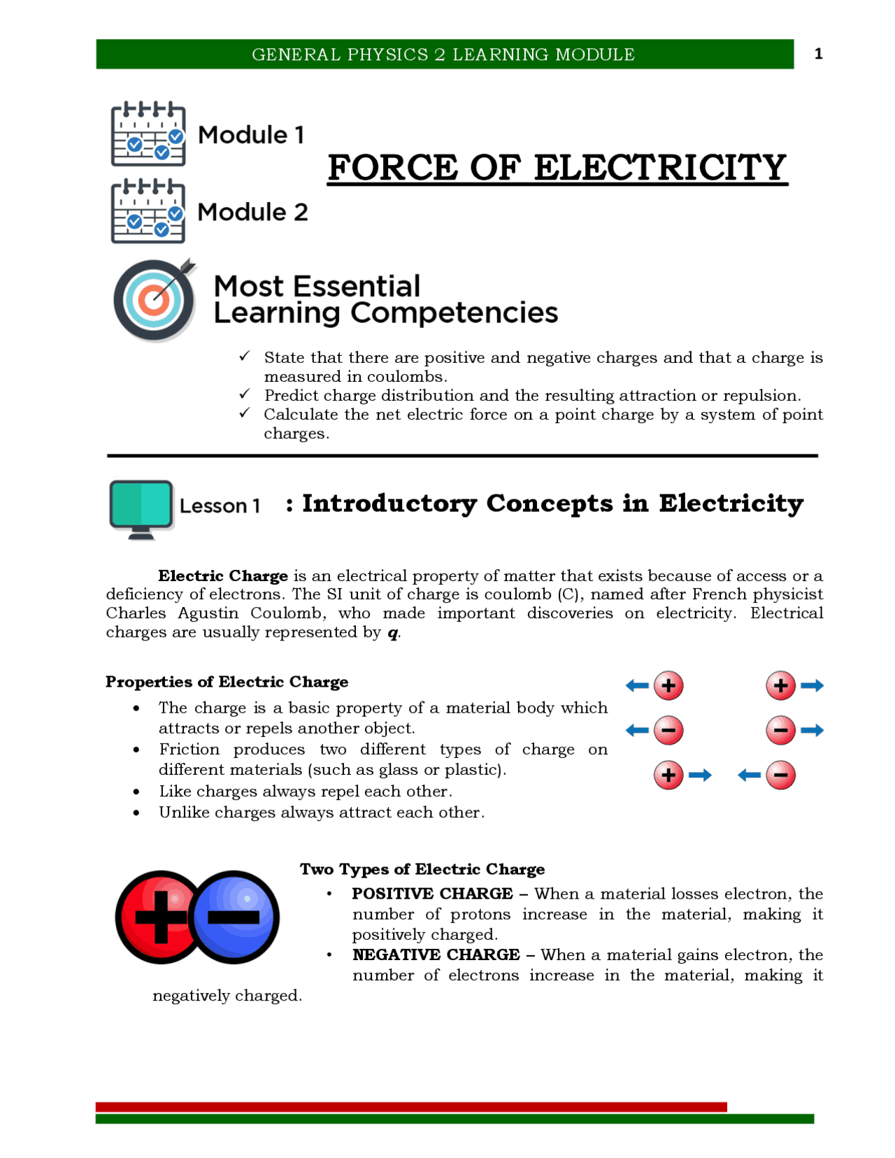 General Physics 2 Learning Module Lecture Notes Physics Docsity
