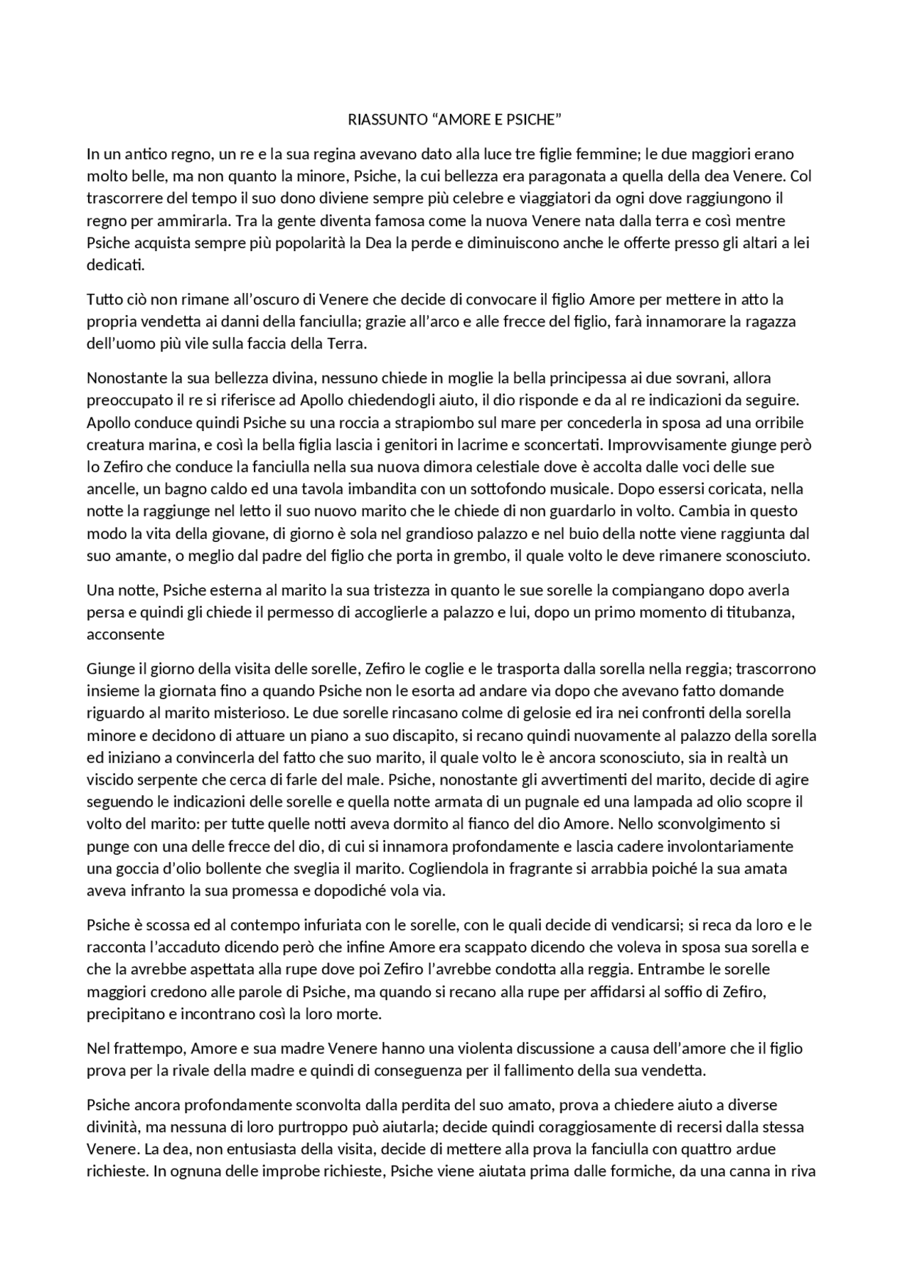 Amore E Psiche Apuleio Docsity