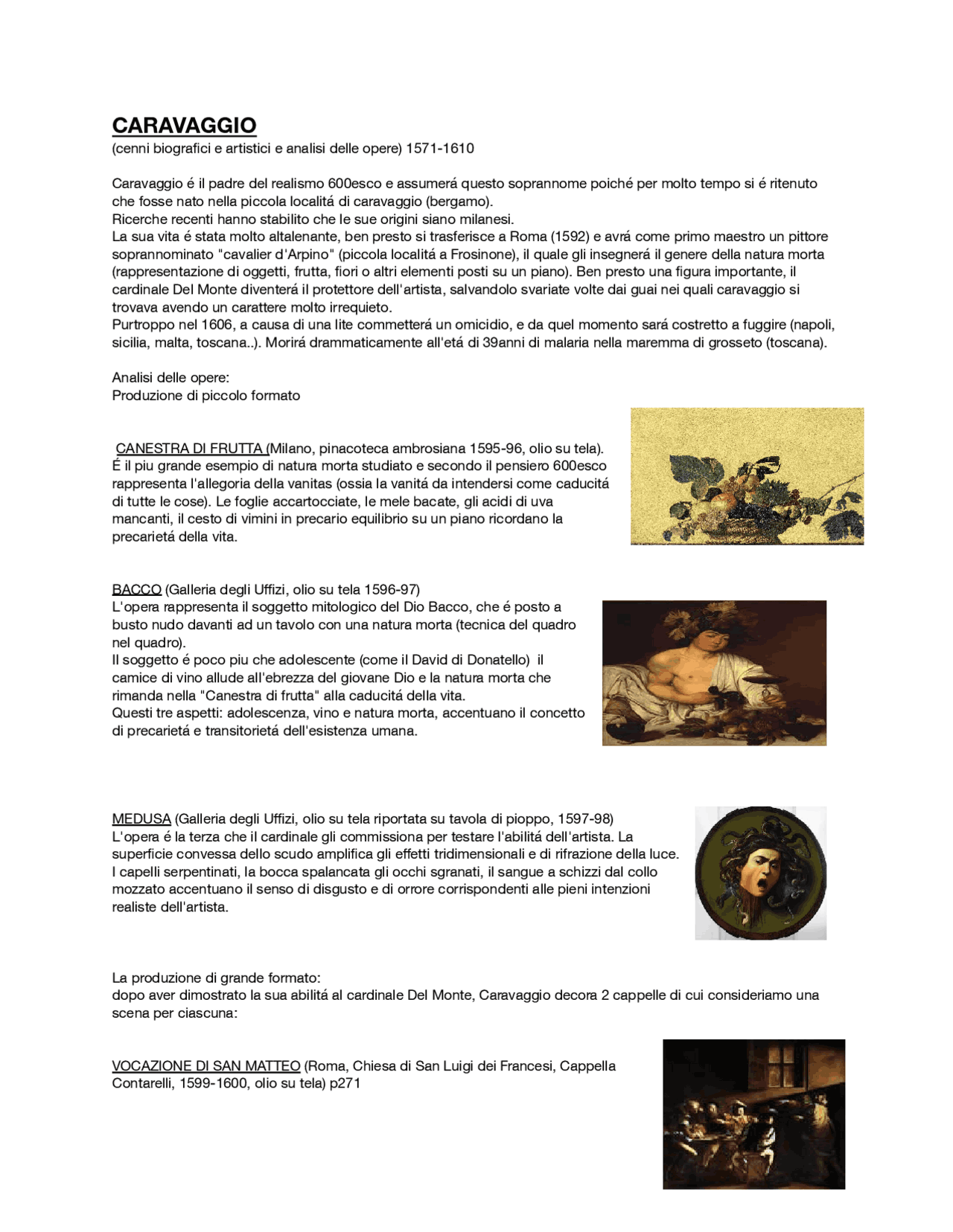 Appunti Opere Di Caravaggio Docsity
