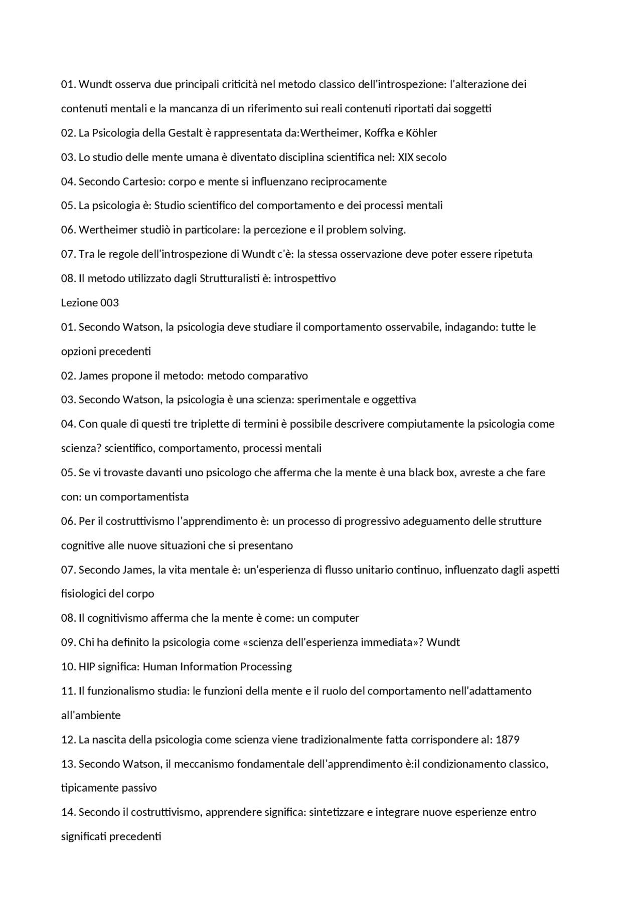 Paniere Corretto E Compilato Psicologia Generale Prof Cantoia Docsity