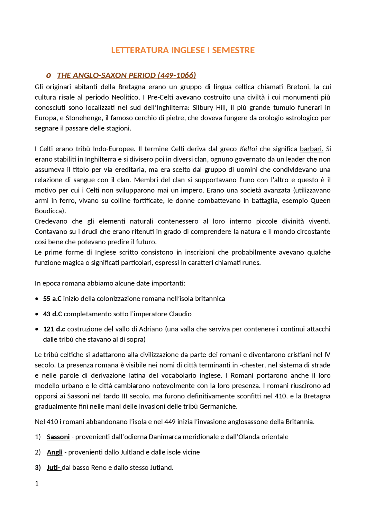 Appunti Di Letteratura Inglese I Anno E I Semestre Docsity