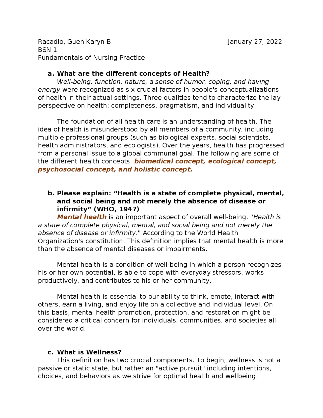 Fundamentals In Nursing Docsity