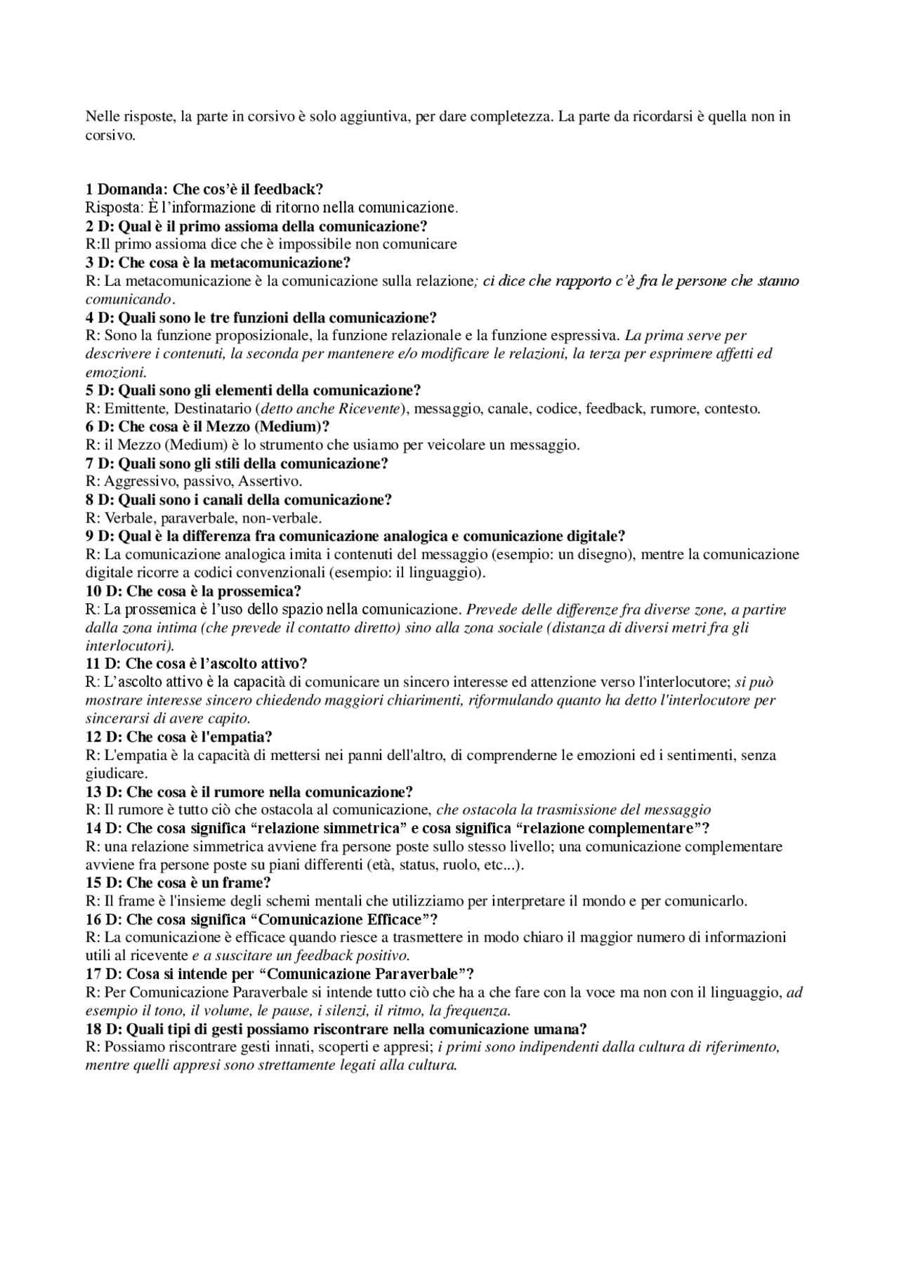 Domande E Risposte Sulla Comunicazione Docsity