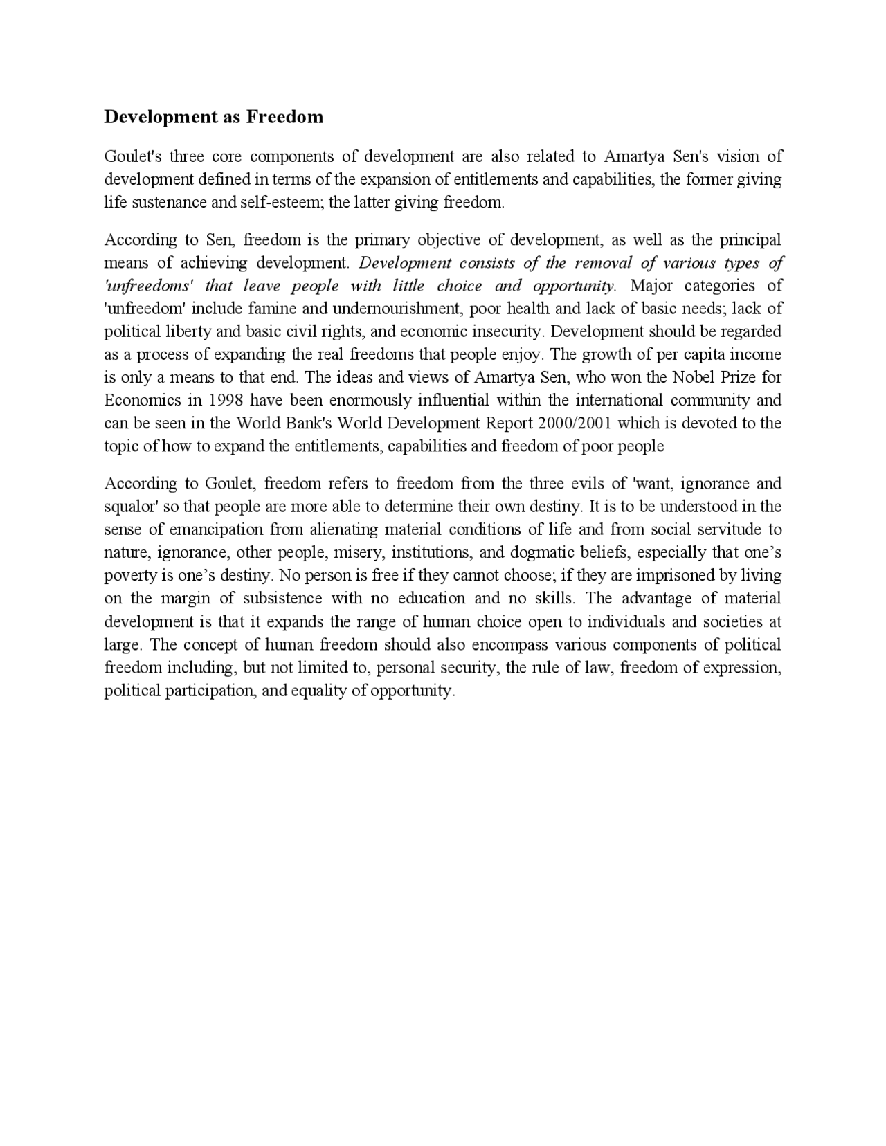 Development as freedom - Docsity