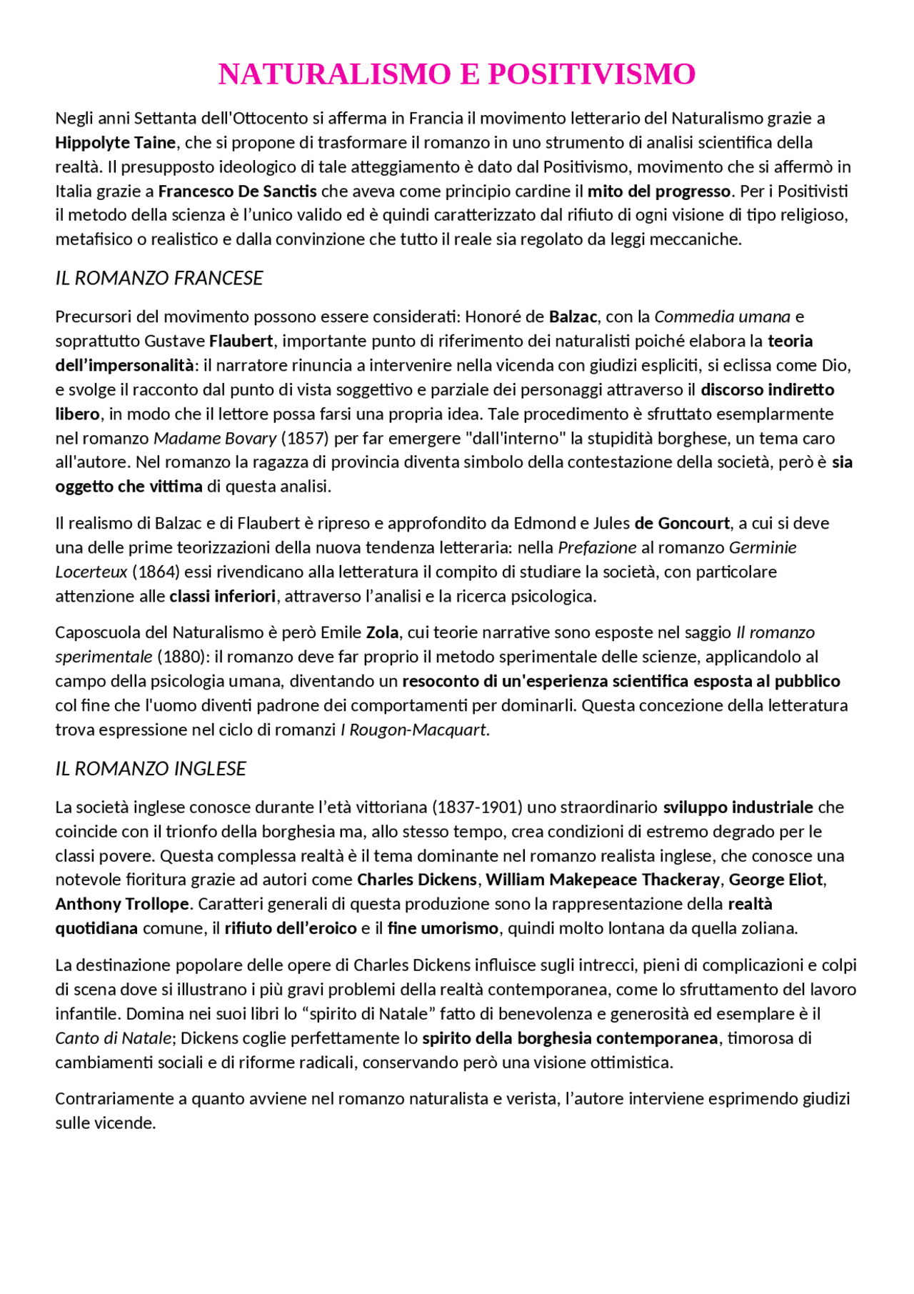 Naturalismo Positivismo E Verismo Docsity