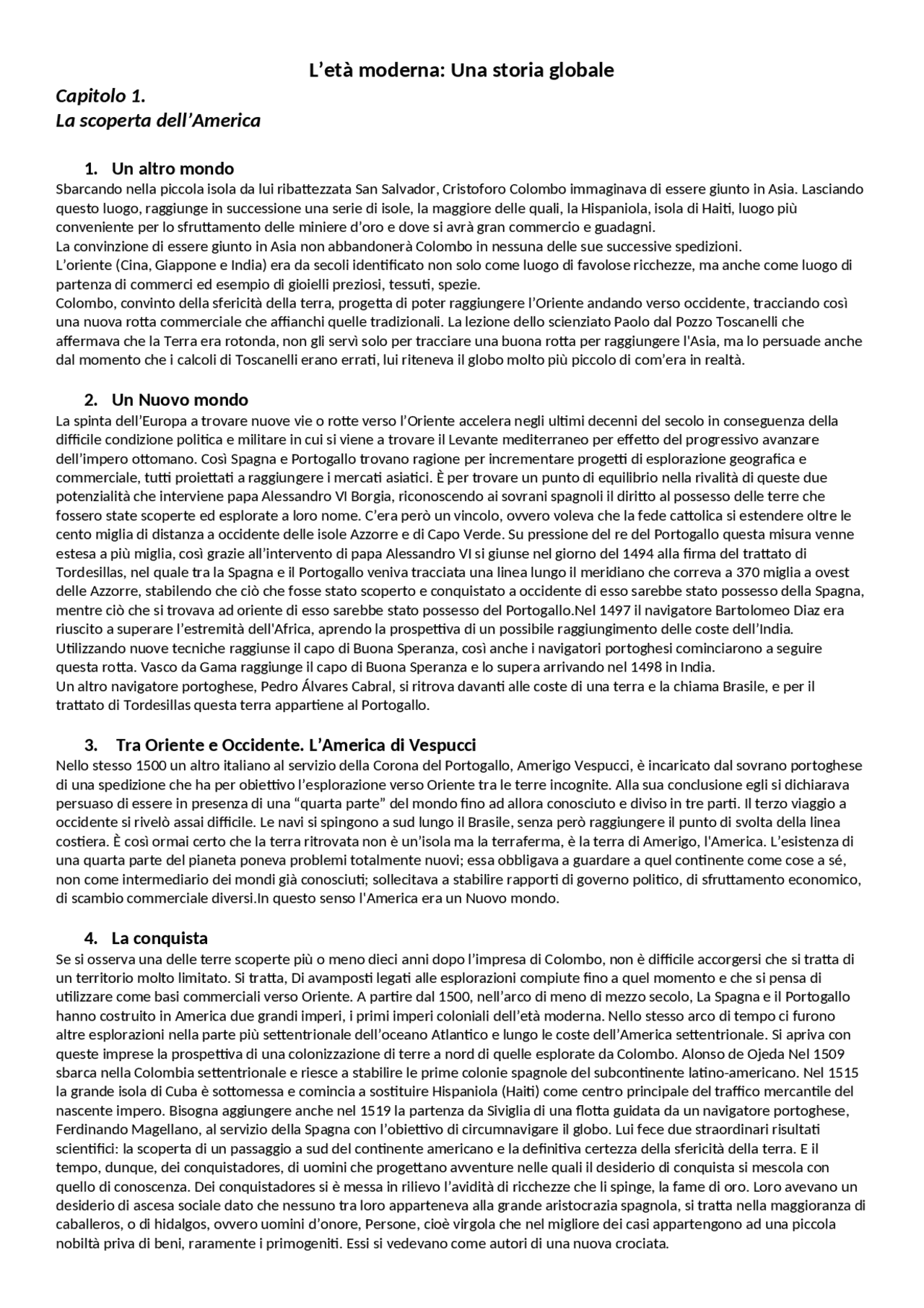 Riassunto Letà Moderna Una Storia Globale Docsity