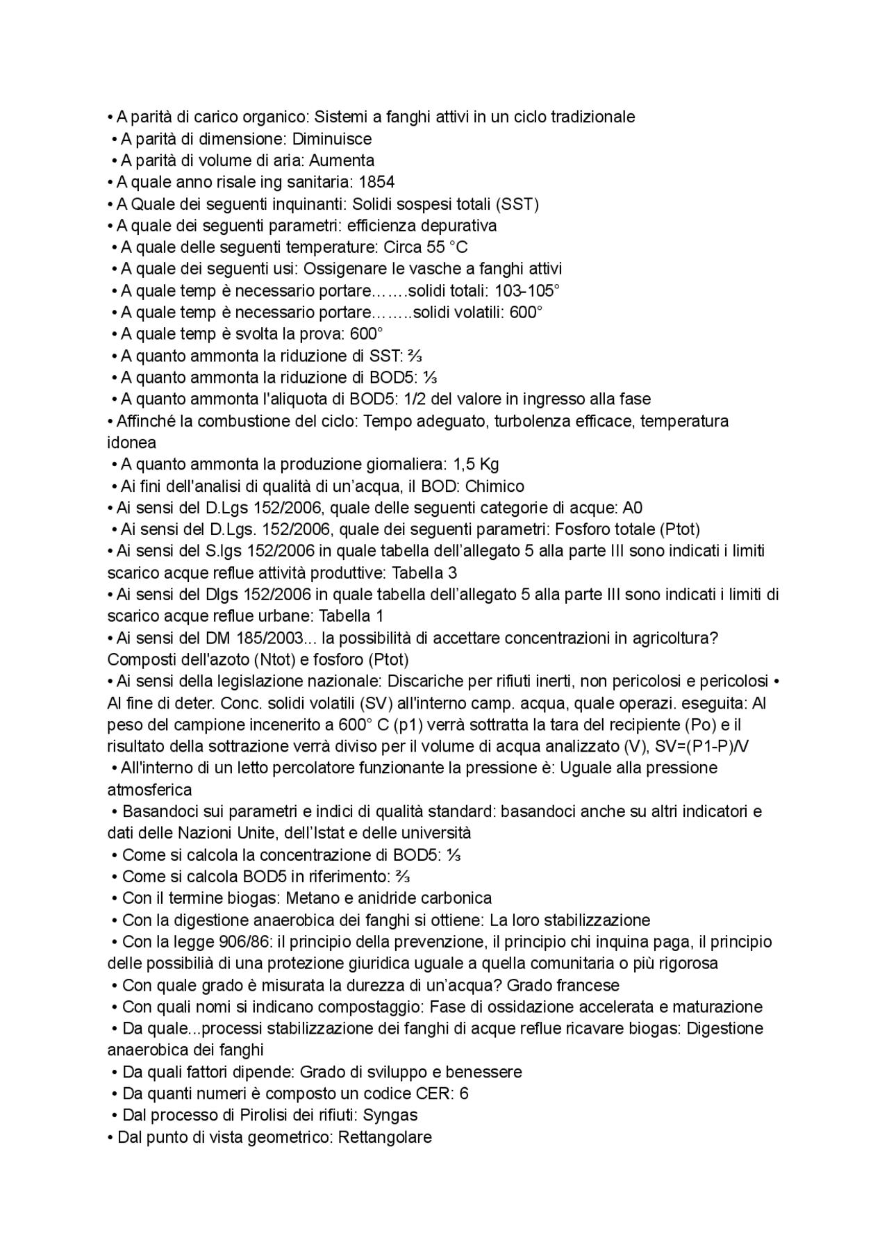 Domande E Risposte Ingegneria Ambientale Docsity
