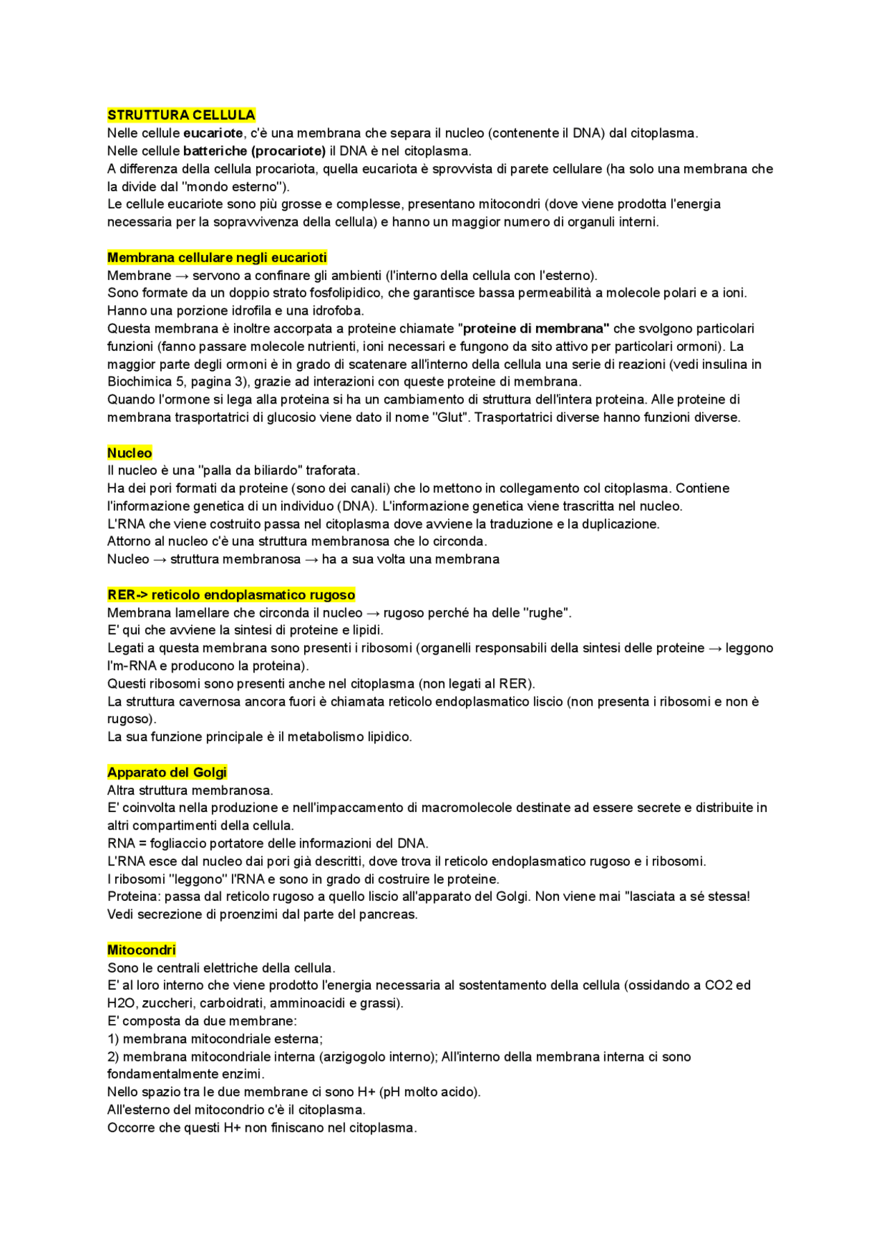 La Cellula E La Sua Composizione Appunti Dal Libro Docsity