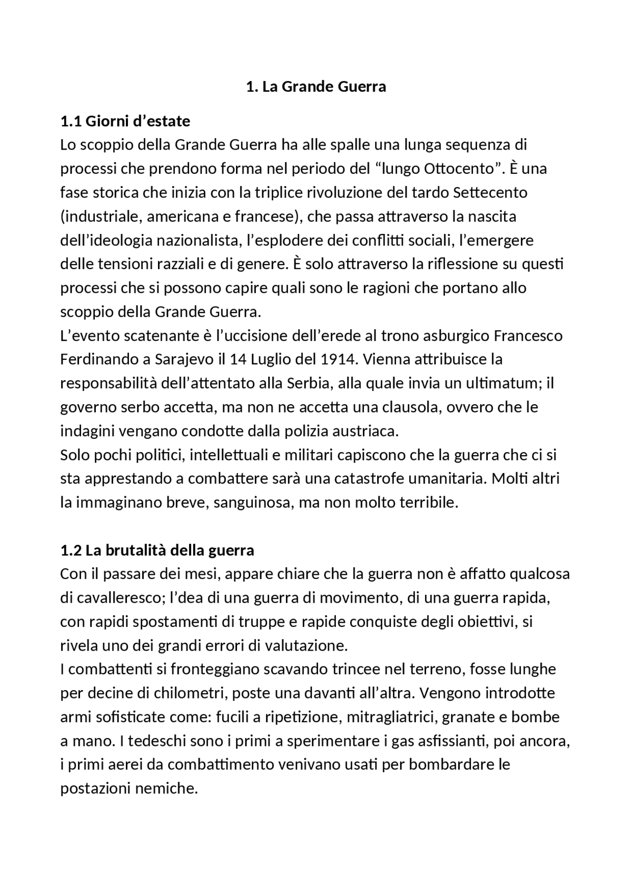 Capitolo La Grande Guerra Docsity