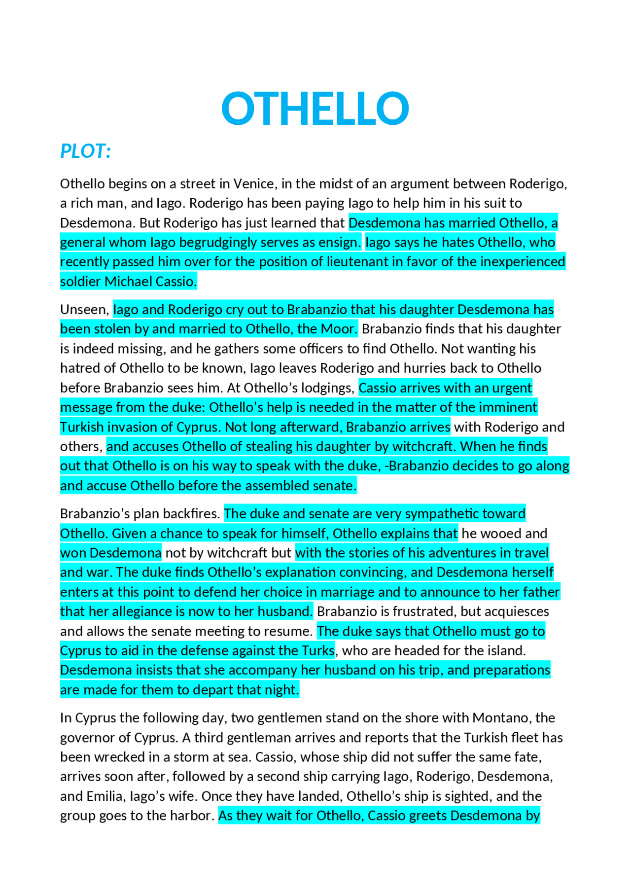 Analisi Othello Di Shakespeare Docsity