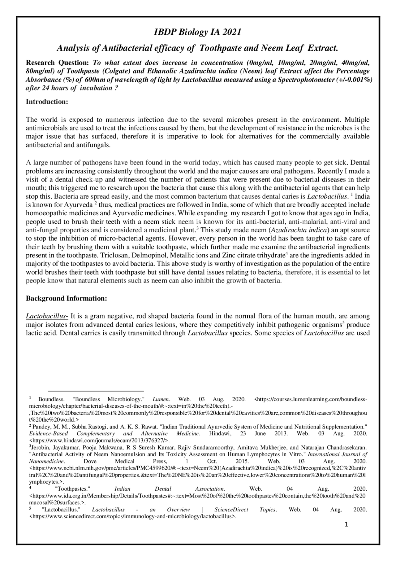 IBDP Biology internal assessment IA SL - Docsity