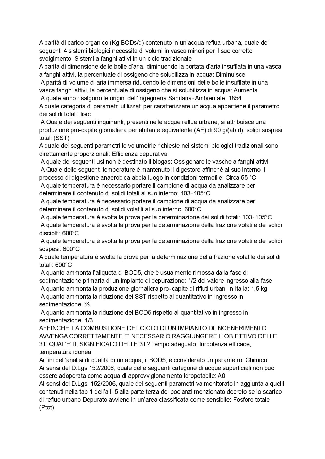 Domande E Risposte Per Ingegneria Ambientale Docsity