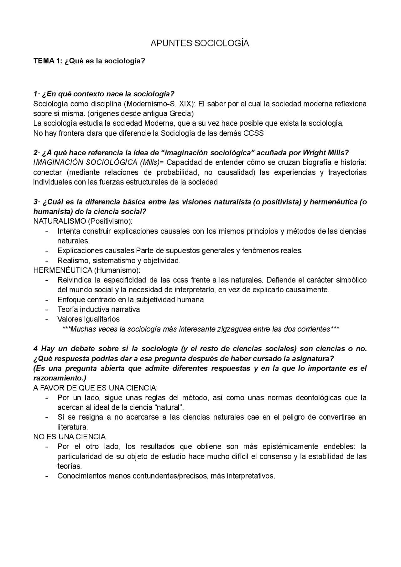 Apuntes Introducción A La Sociología Docsity