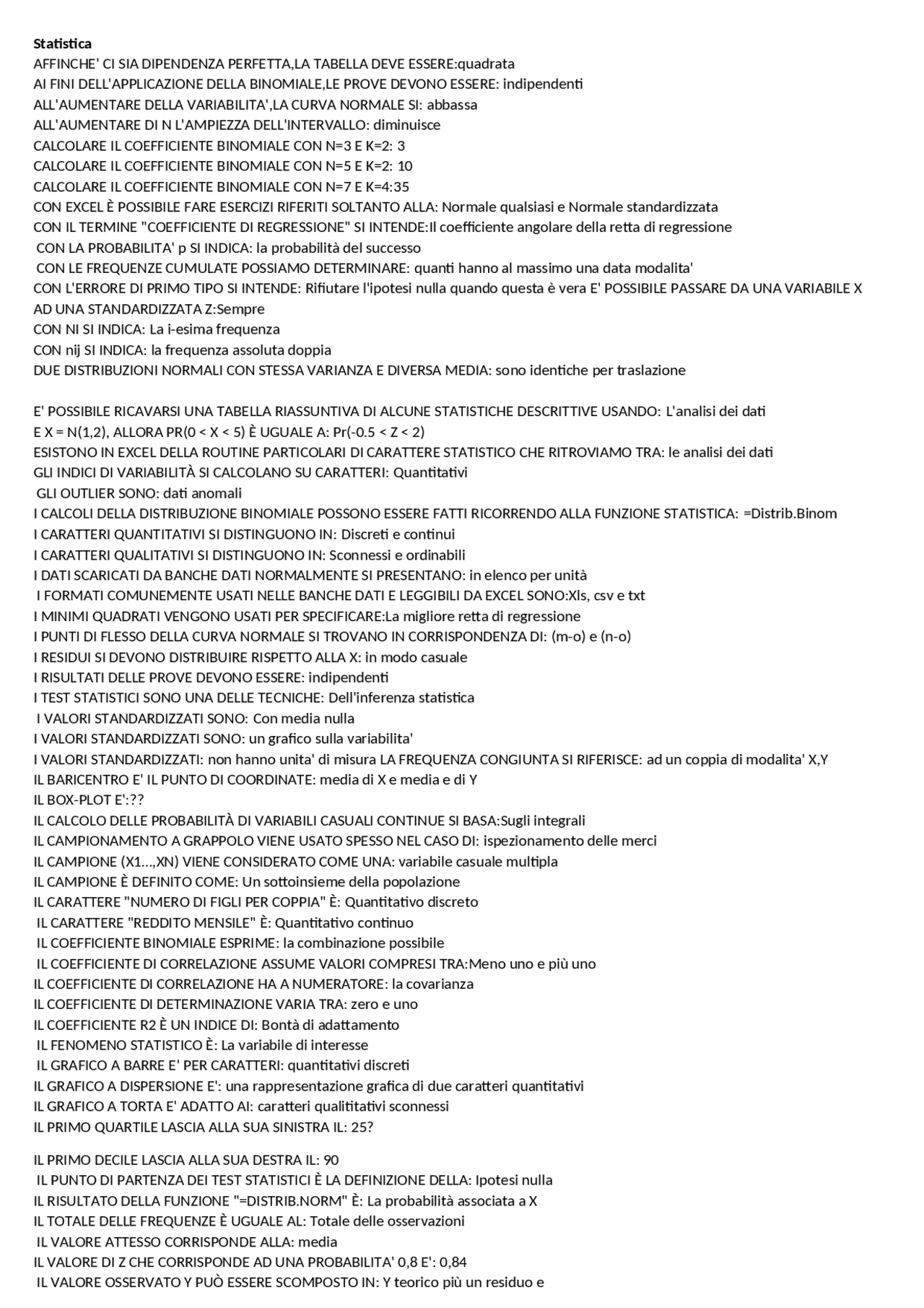 Test Di Statistica Per Ripasso Docsity