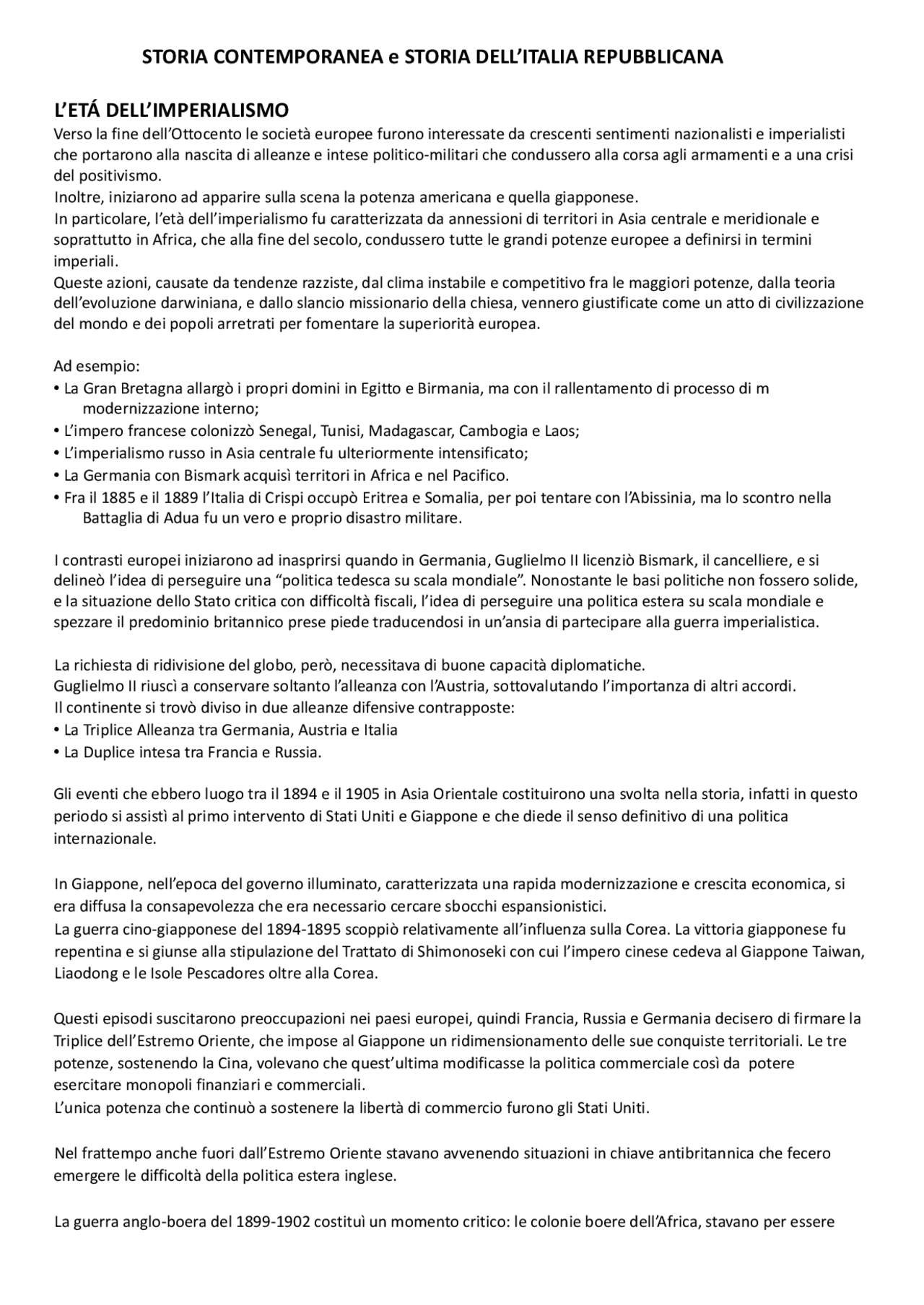 Storia Contemporanea Iulm Docsity
