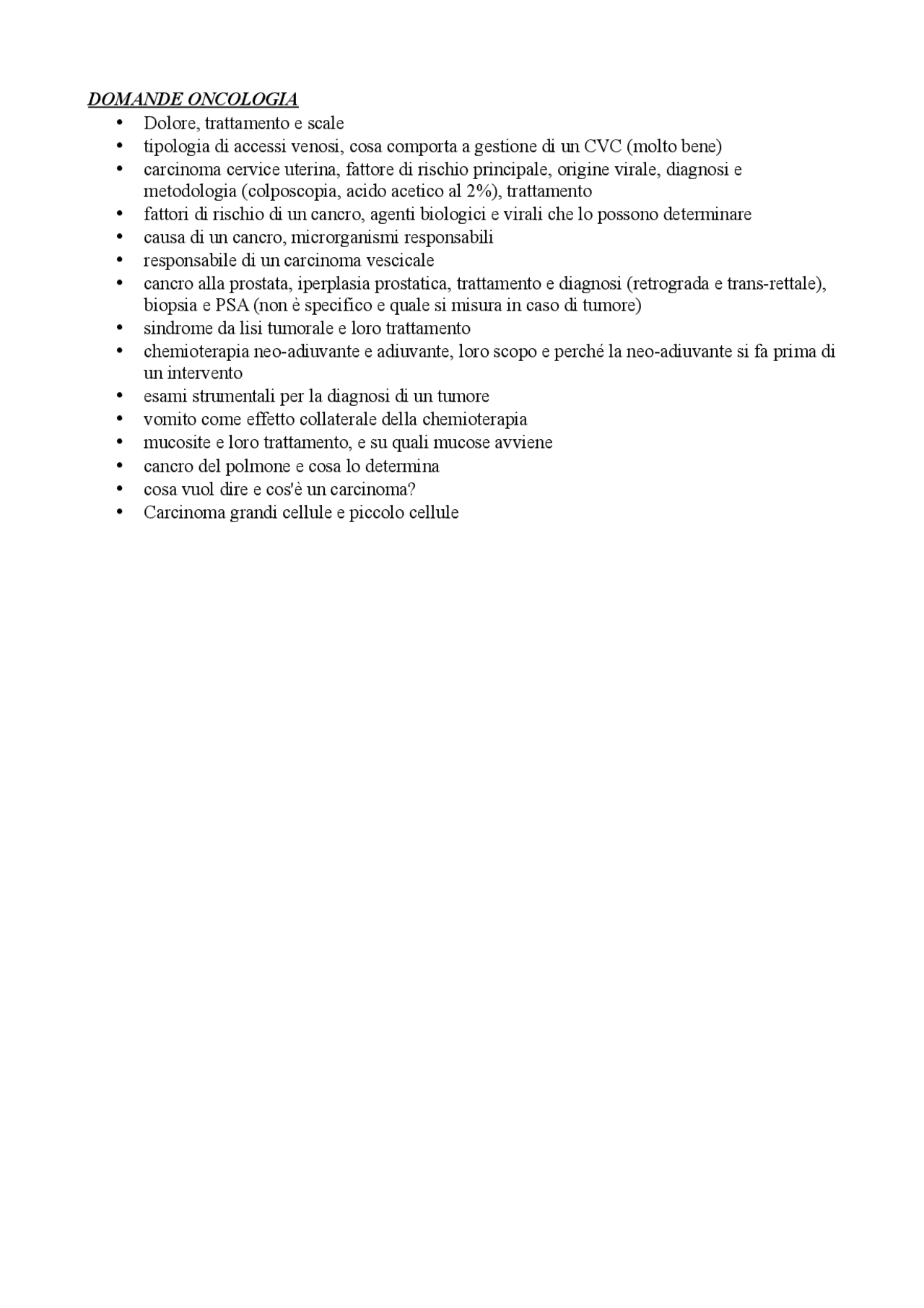 Oncologia Medica Domande Esame Docsity