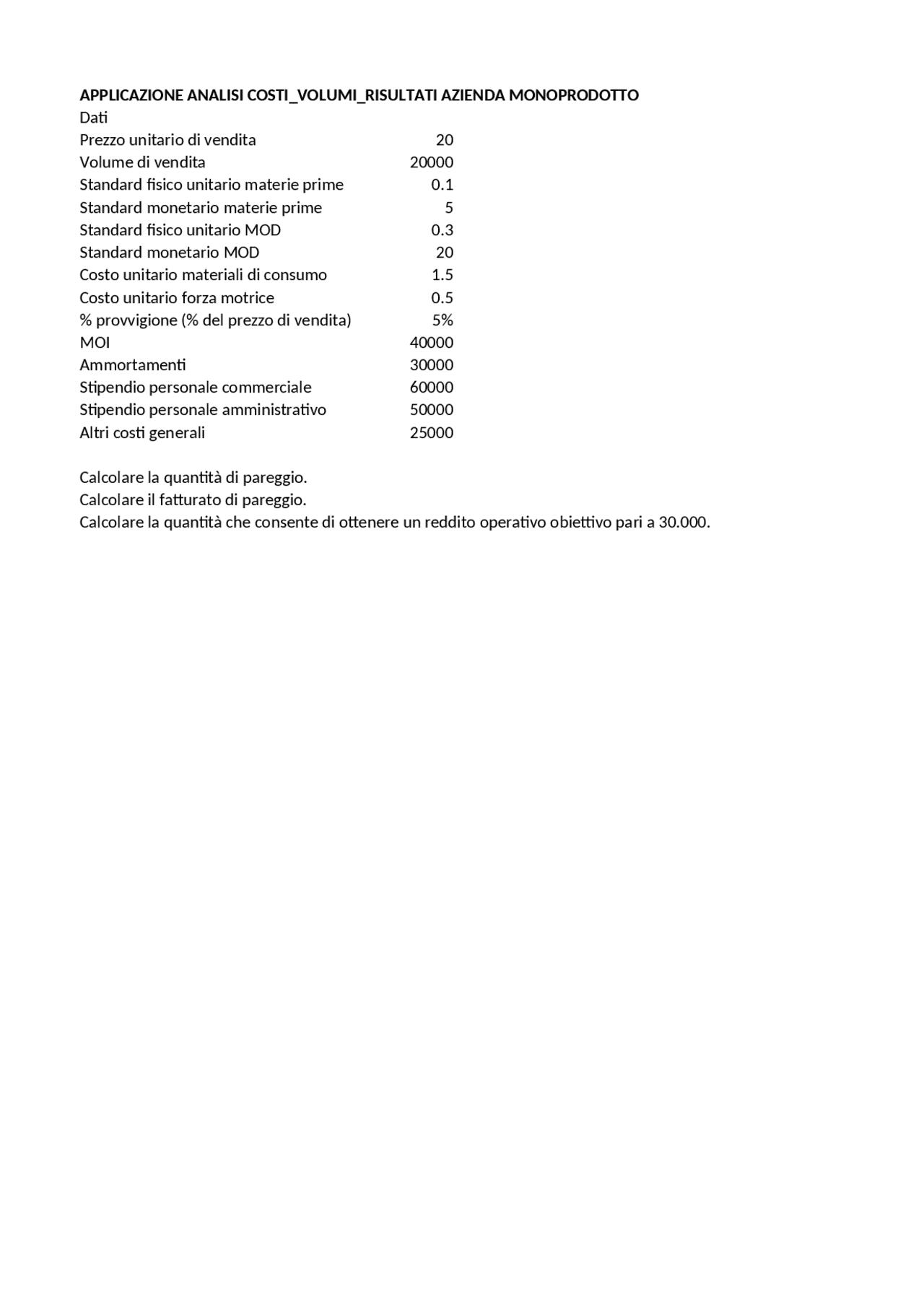 Esercizio Programmazione E Controllo Docsity