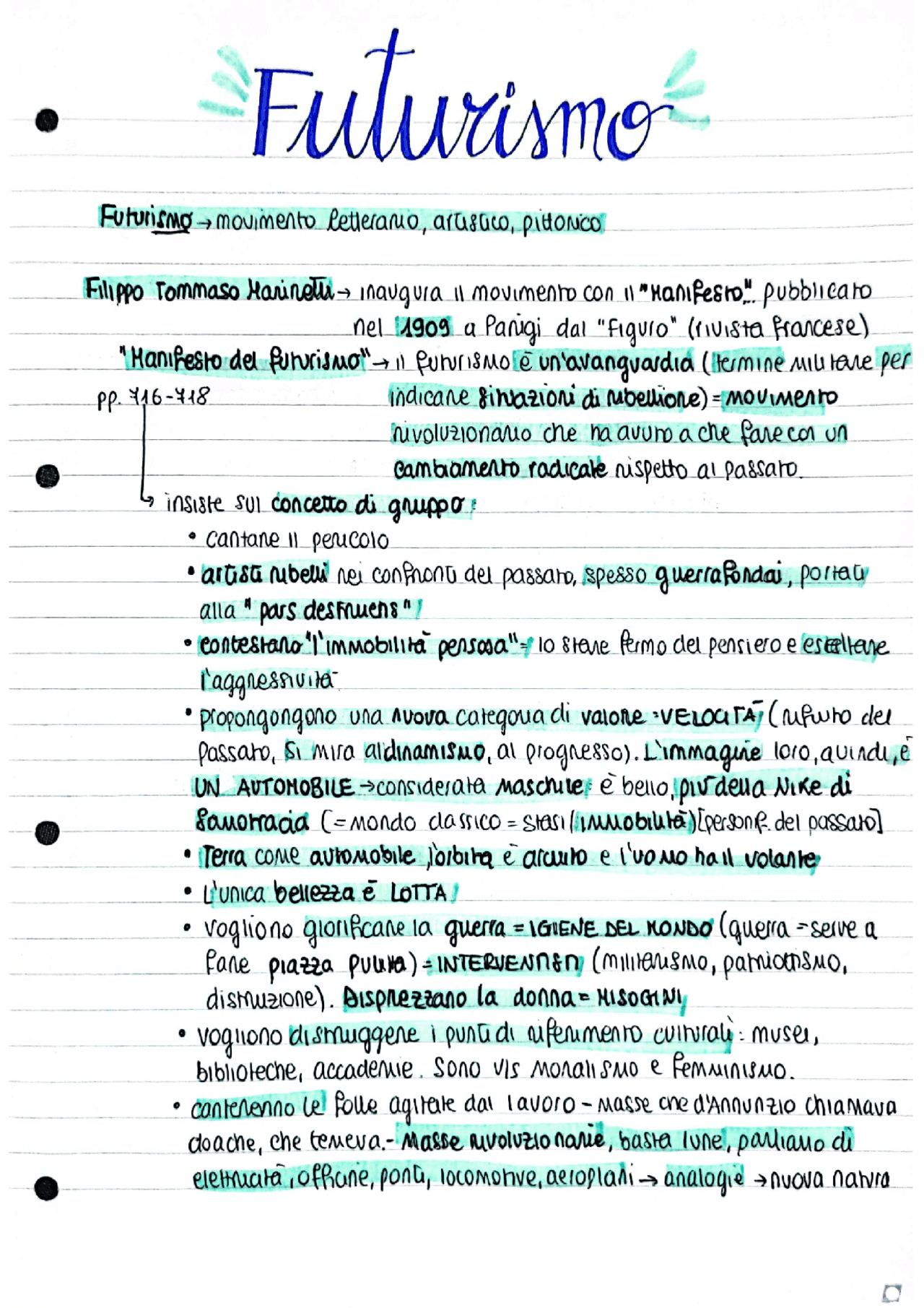 Appunti Sul Futurismo Docsity