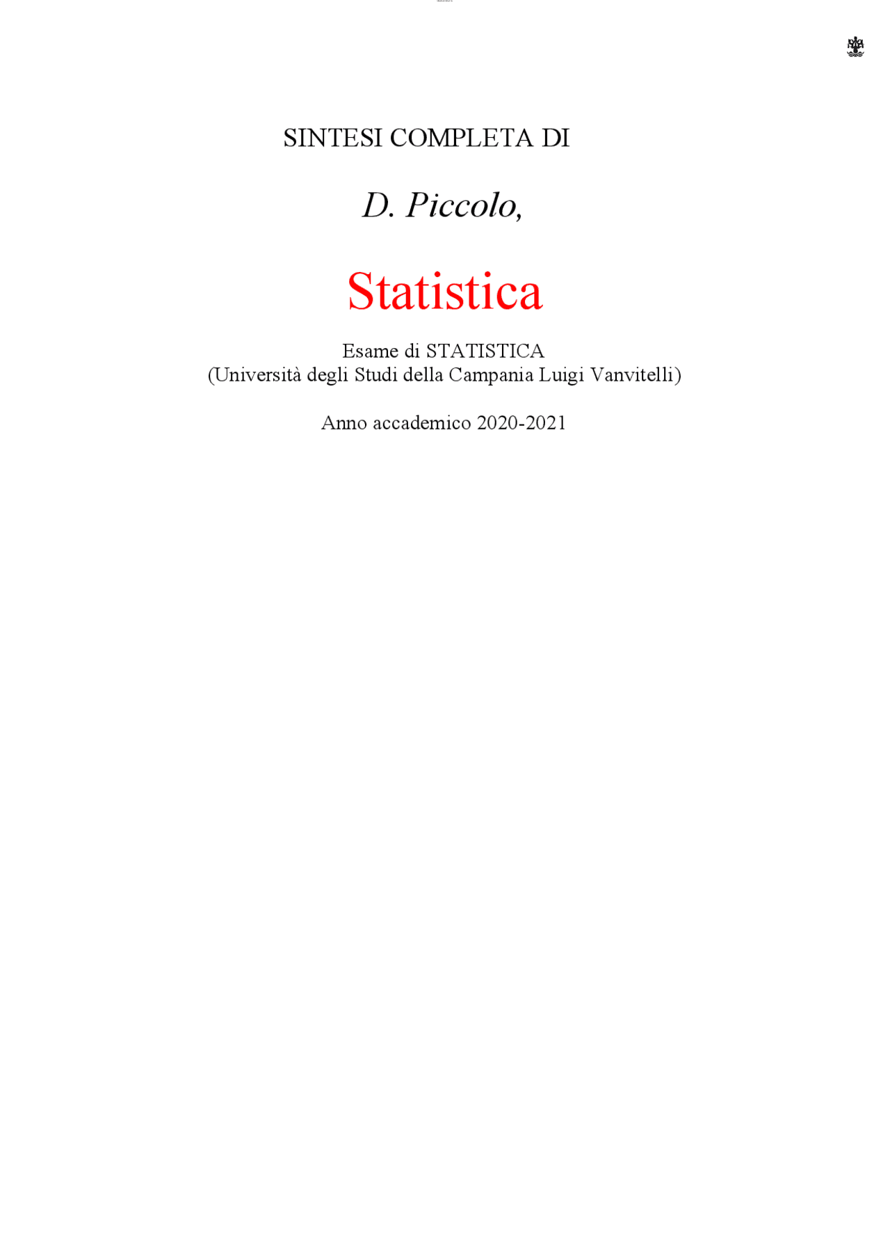 D Piccolo Statistica Docsity