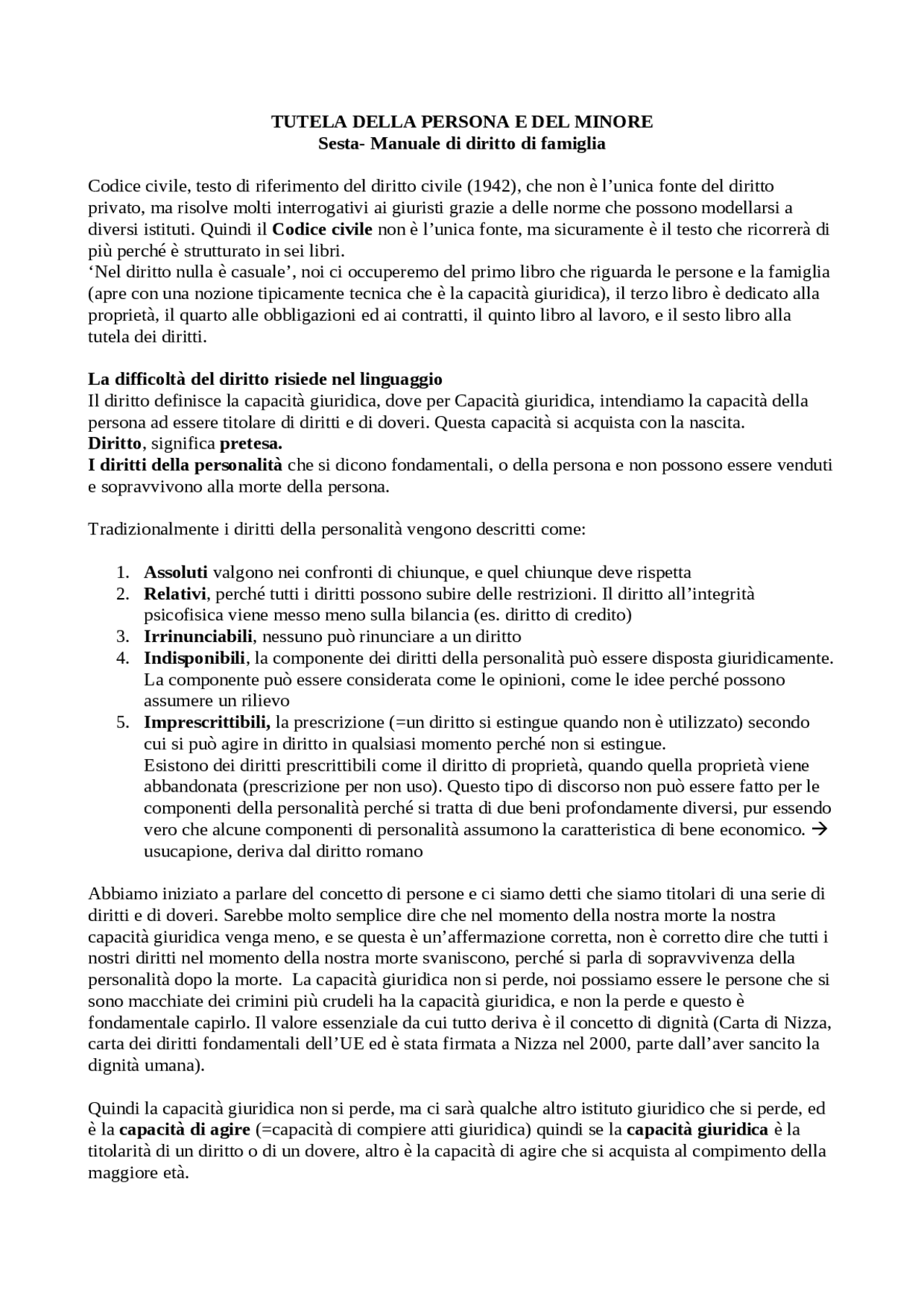Appunti Tutela Della Persona E Del Minore Docsity