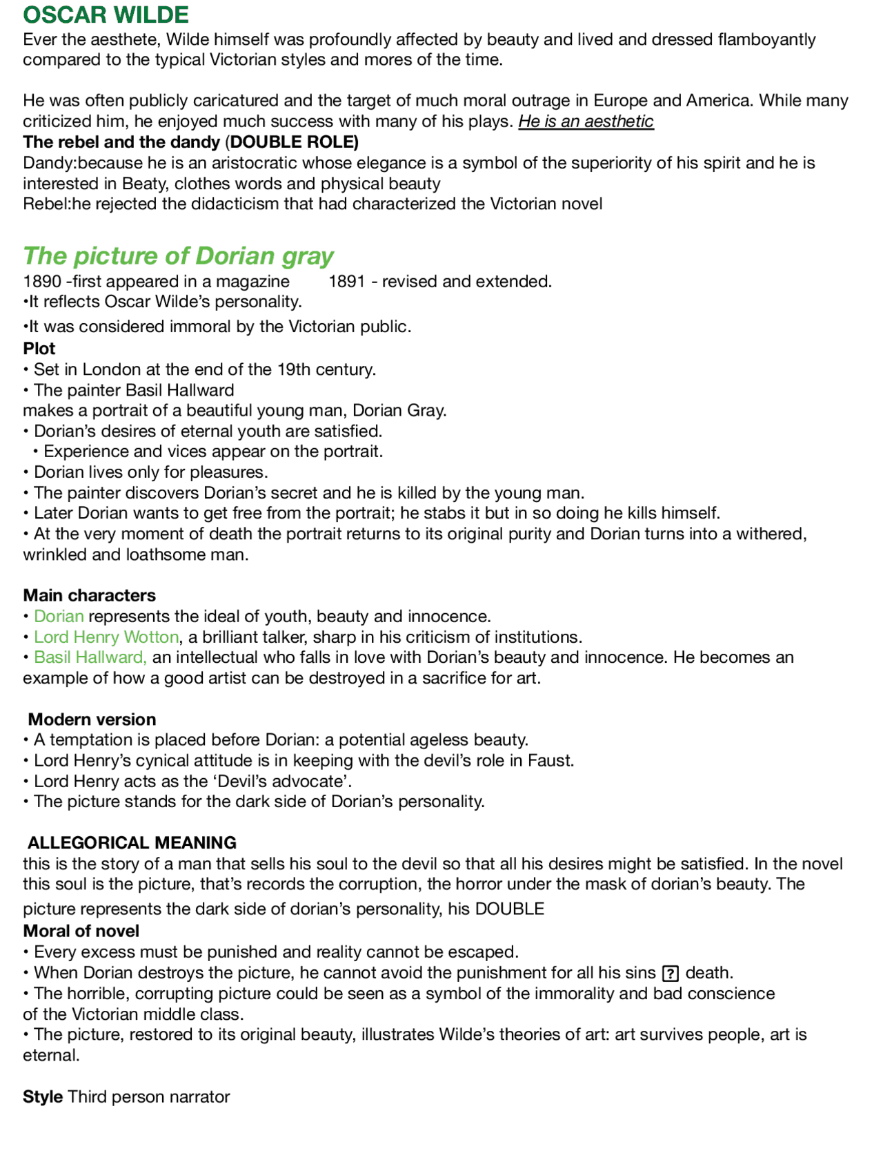 Oscar wilde: poetry, picture of dorian gray,The preface - Docsity