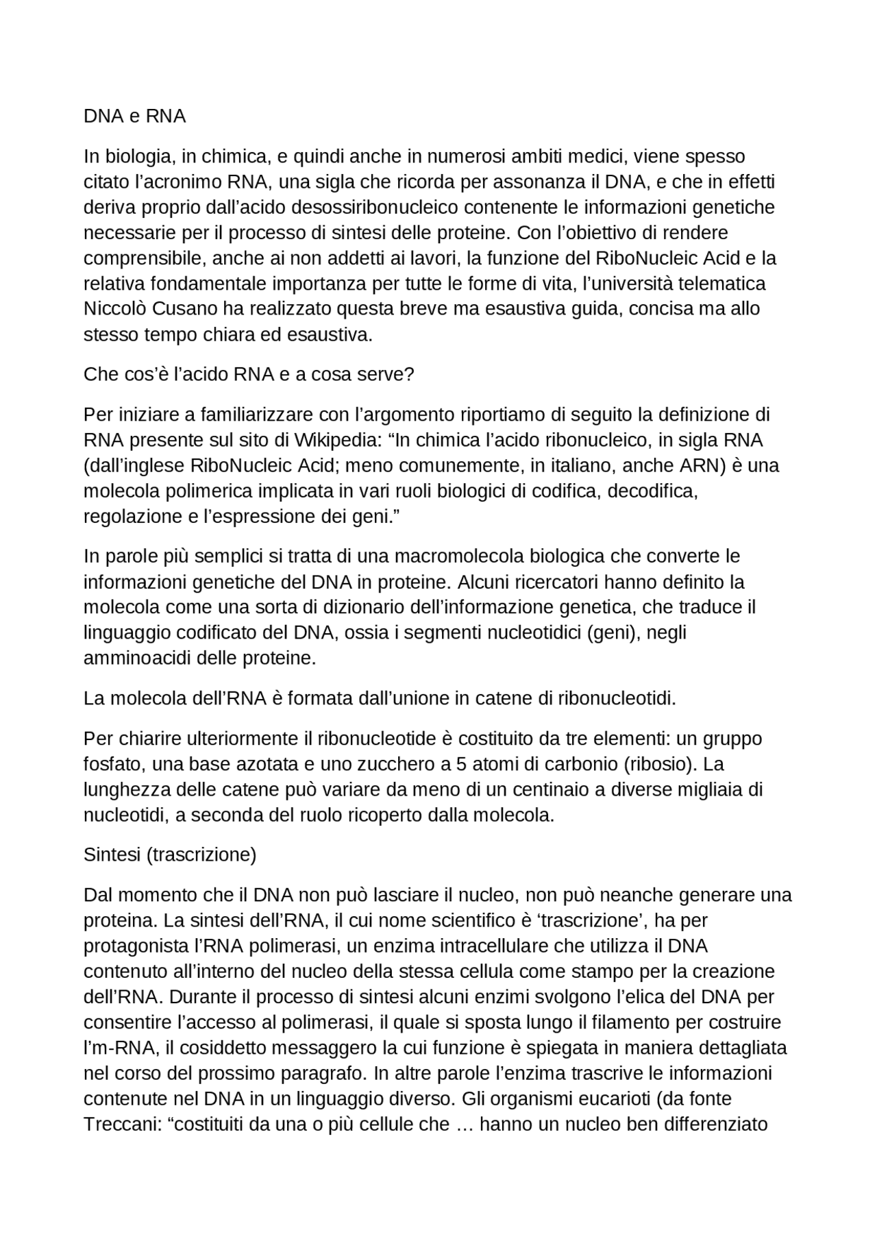 Descrizione Rna E Dna Differenze E Definizioni Docsity