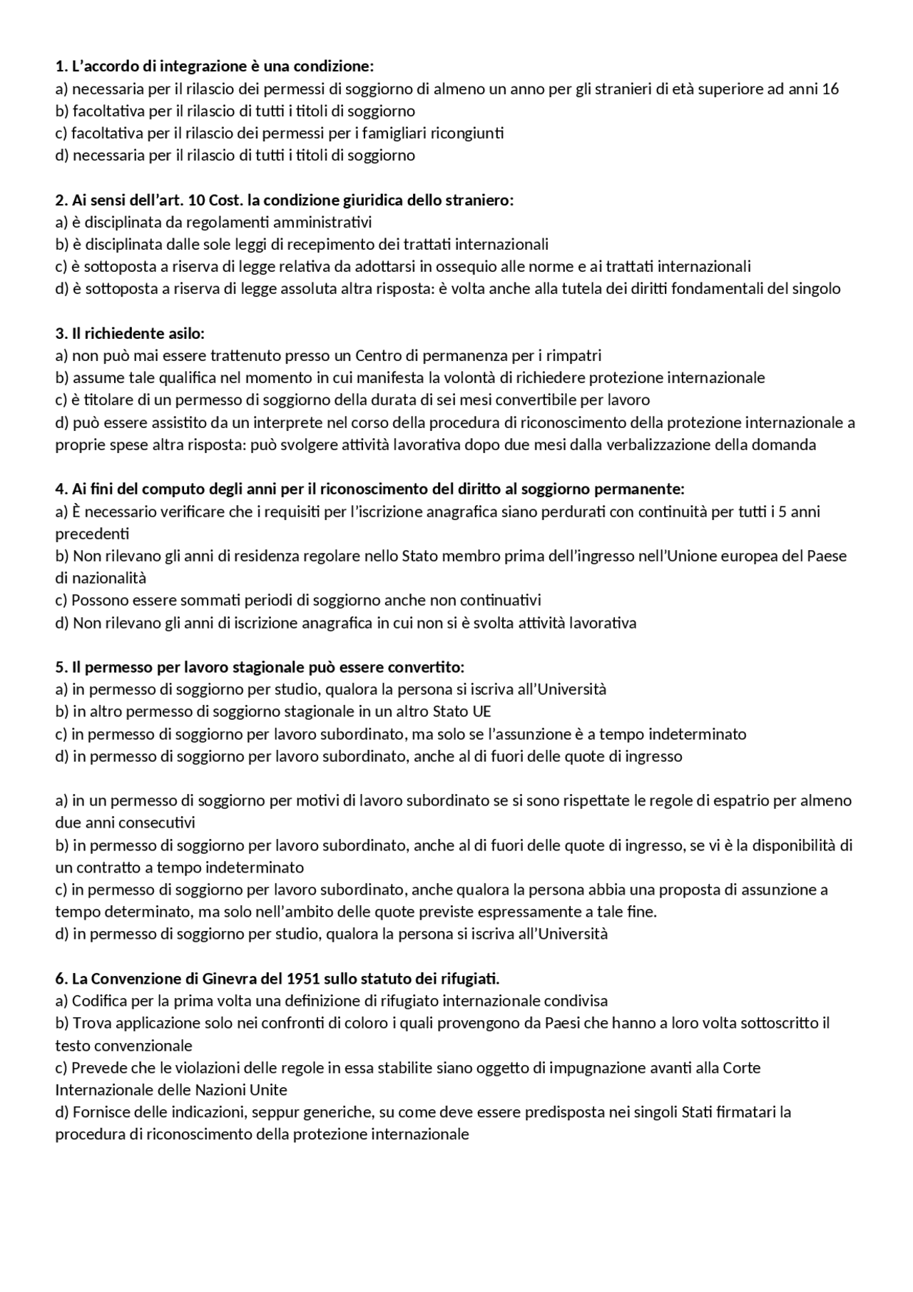 Quiz E Domande Orale Di Diritto Dellimmigrazione Prove Desame Di