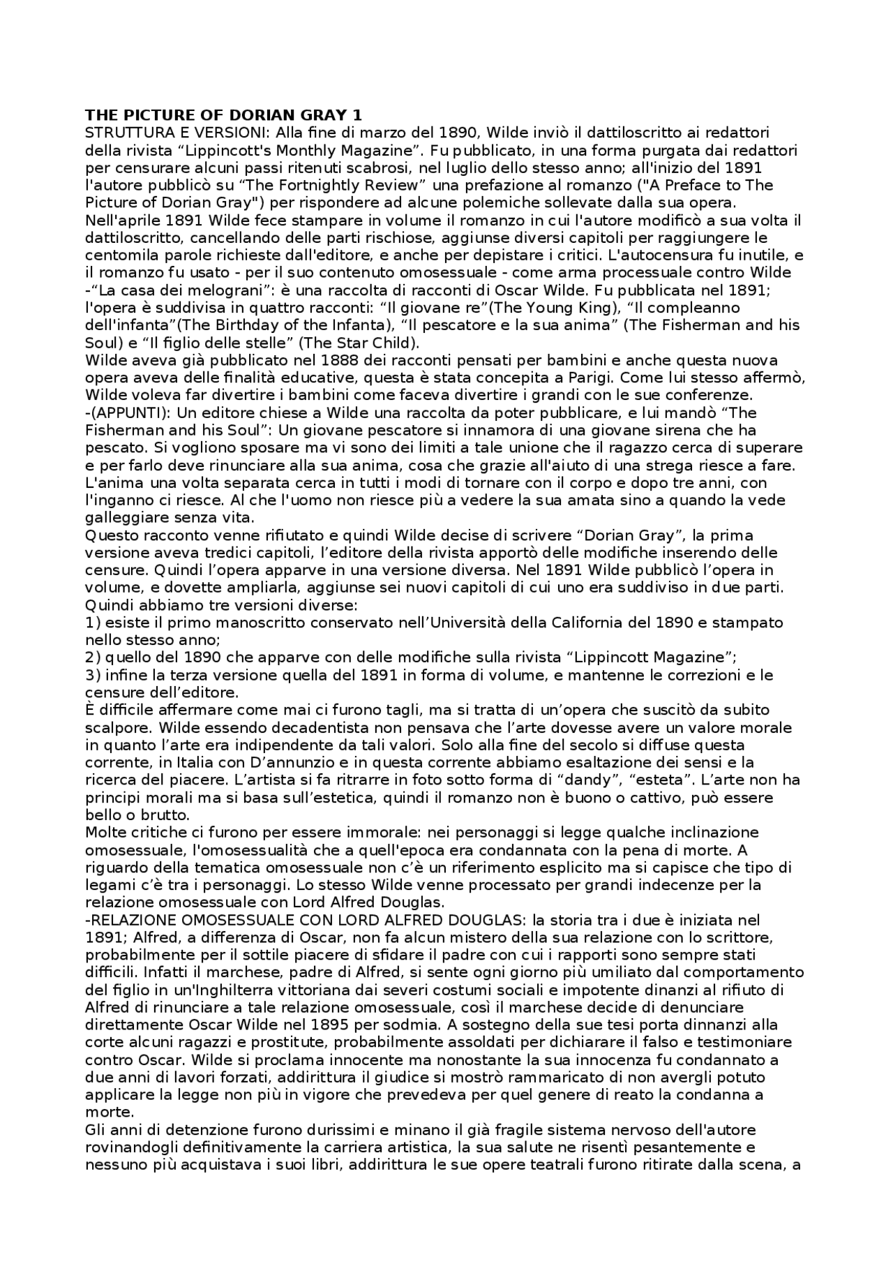 Riassunto Opera Di Dorian Grey Docsity
