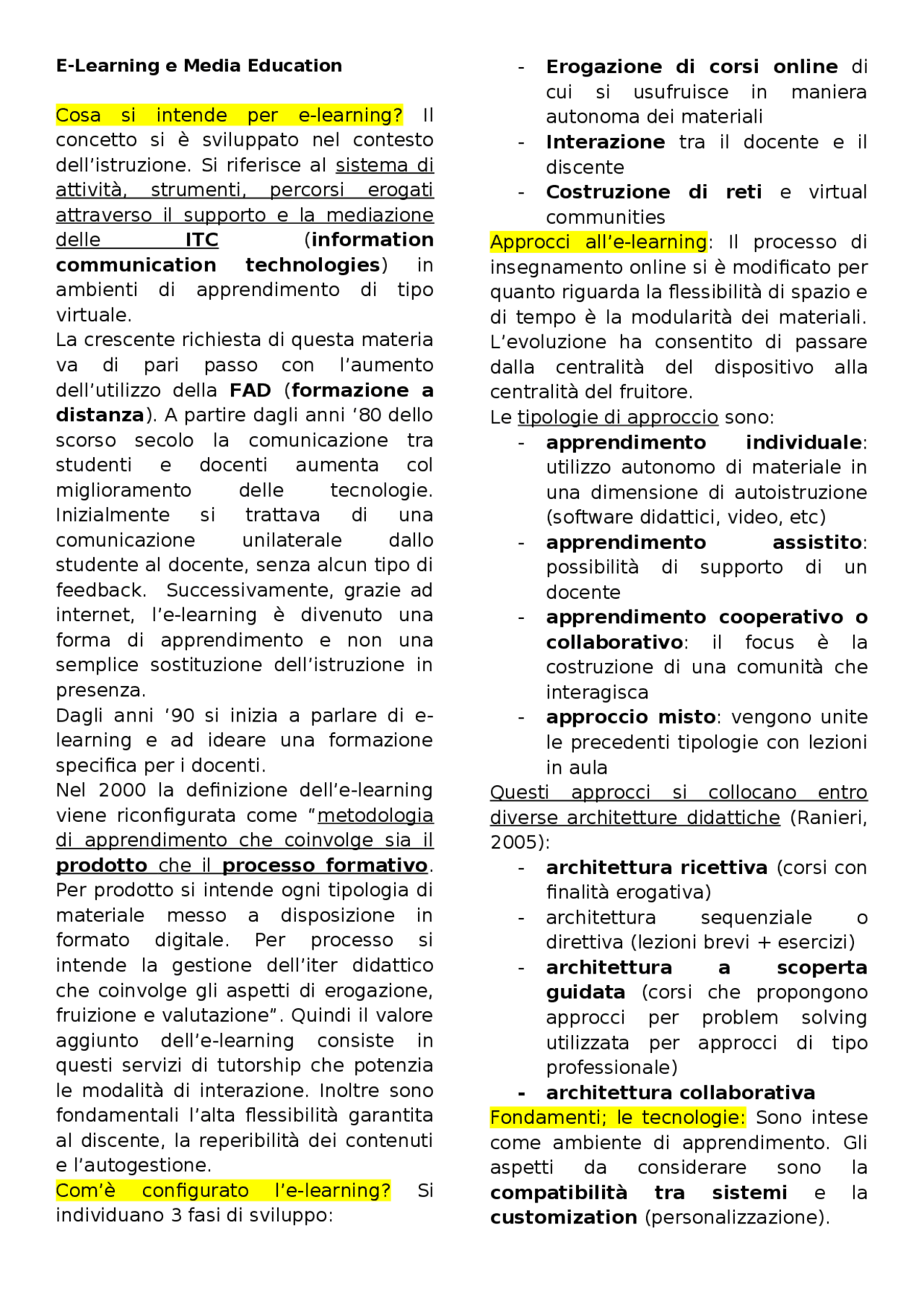 E Learning E Media Education Appunti Riassunto Docsity