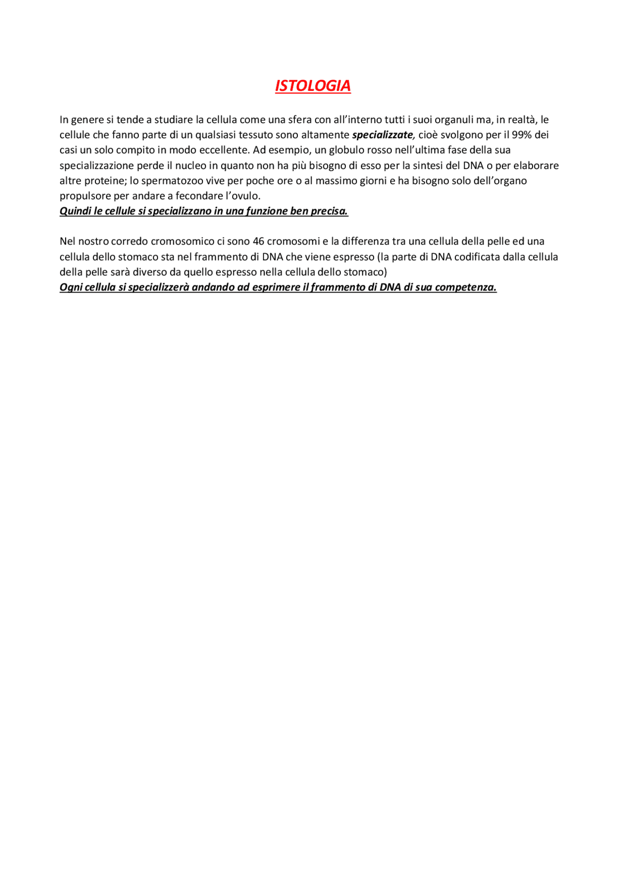 Istologia Riassunto Completo Docsity