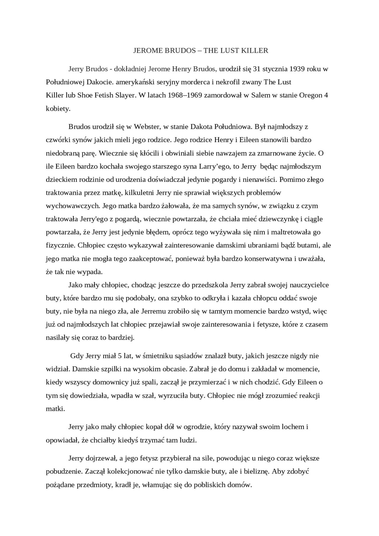 Jerry Brudos - historia - Docsity